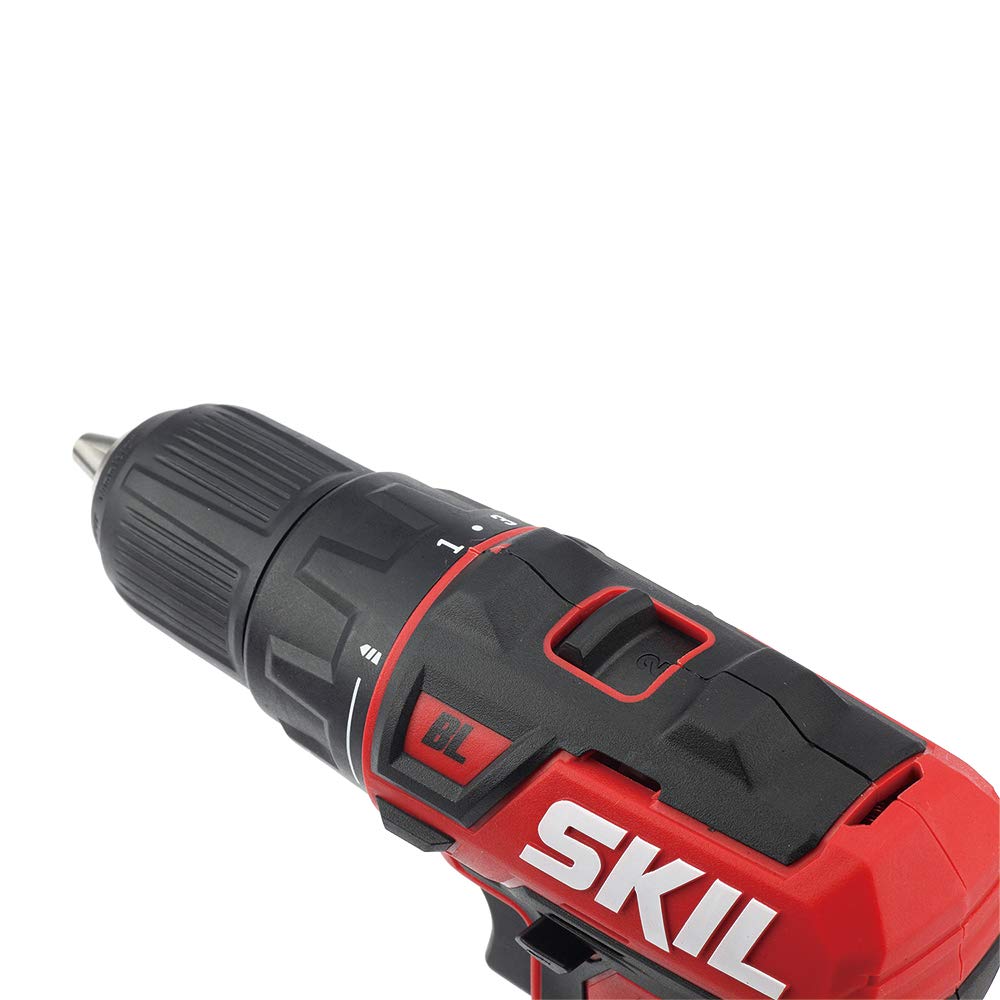 SKIL 2-Tool Kit: PWRCore 12 Brushless 12V 1/2 Inch Cordless Drill Driver and 1/4 Inch Hex Impact Driver, Includes 2.0Ah Lithium Battery and Standard Charger - CB738401, Red