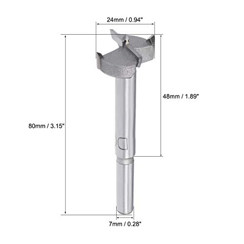 uxcell Forstner Drill Bits 24mm, Tungsten Carbide Wood Hole Saw Auger Opener, Woodworking Hinge Hole Drilling Boring Bit Cutter (Gray)