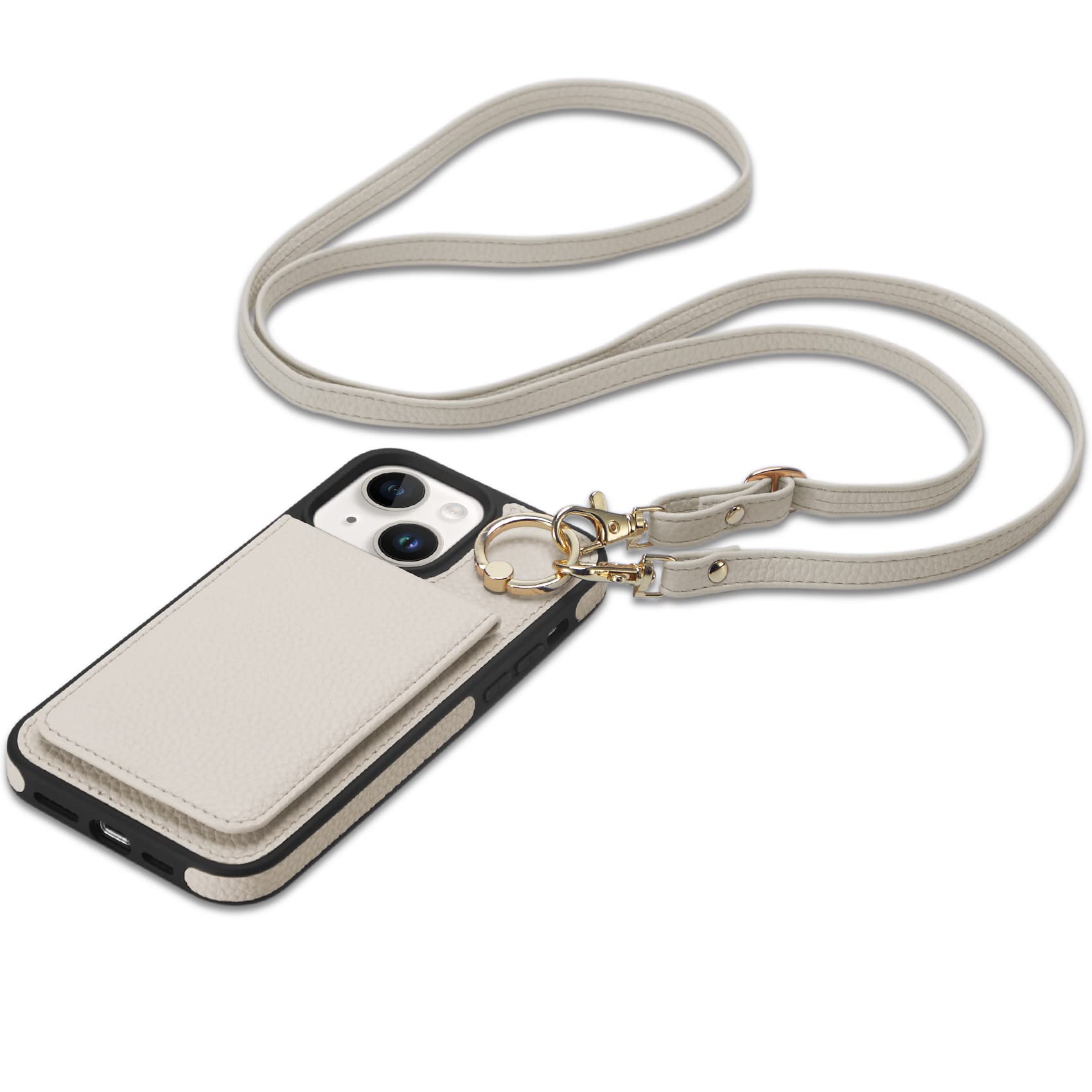Keallce Case for iPhone 14 Plus 6.7'' Detachable Crossbody Wallet Case with RFID Blocking Card Slots, 360ｰStand Ring Flip Leather Protective Cover Lanyard Shoulder Strap Women for iPhone 14 Plus,Beige