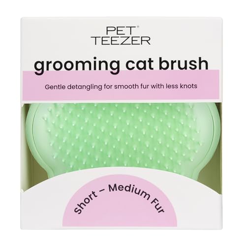 Tangle Teezer Cat Teezer | Small, De-Shedding Cat Hair Brush | Gentle, Soothing Brush for Cats | Green