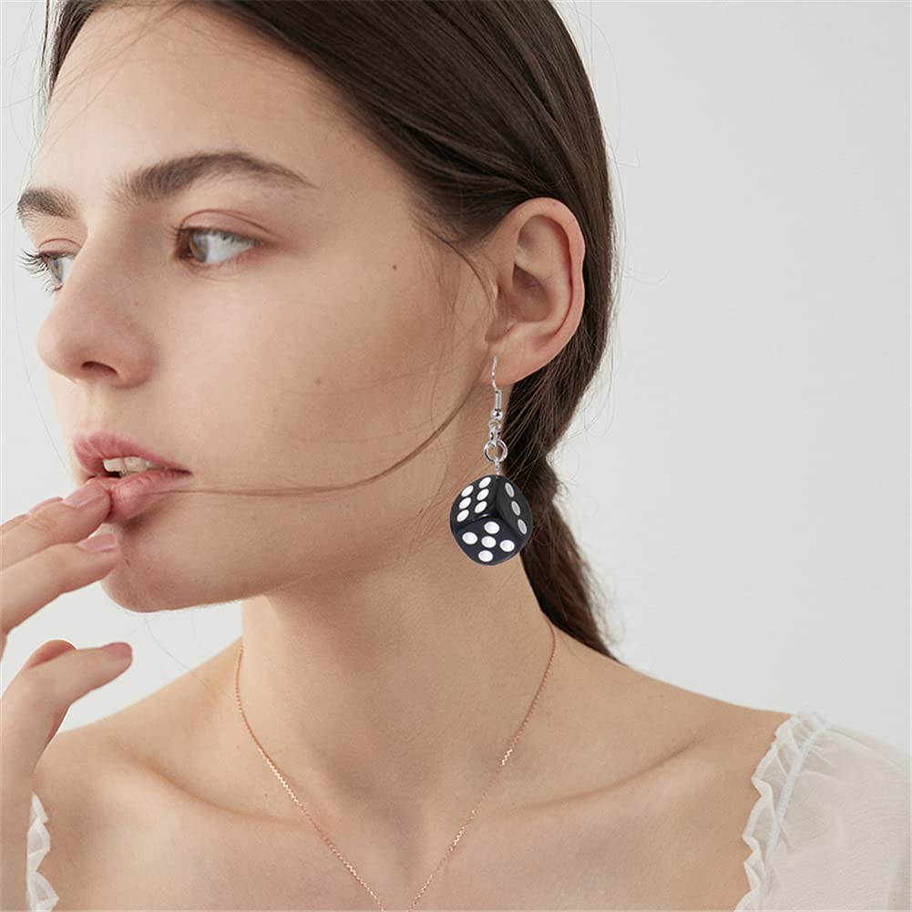 Menglisi2 Pairs Dice Earring Contracted Sieve Disco Dancing Earrings Punk Resin Black White Cube Dice Casino Drop Earrings Funny Geometric 3D Dice Dangle Earrings for Women Girl