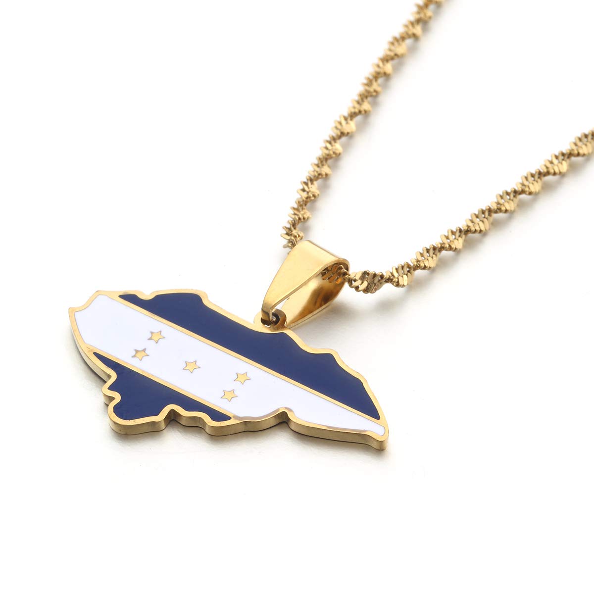 MenglisiMenglisiStainless Steel Enamel Honduras Map Pendant Trendy Necklaces Maps Chain Jewelry (Gold)