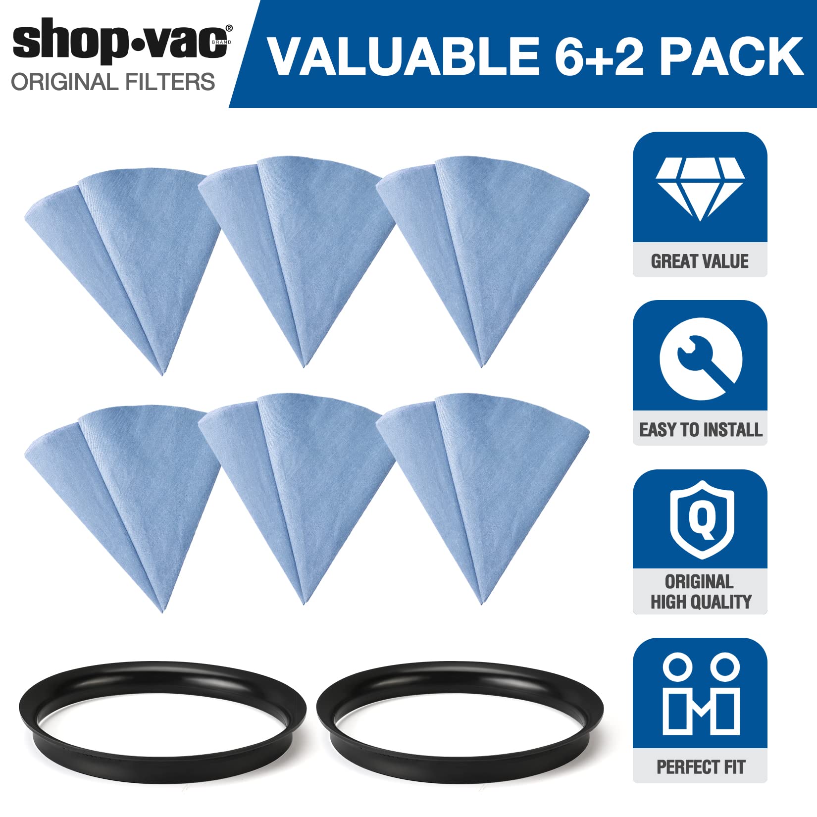Shop-Vac 2035000 5 Gallon 2.0 Peak HP Wet/Dry Vacuum + 90107 Paper Disc Filter 6 Pack