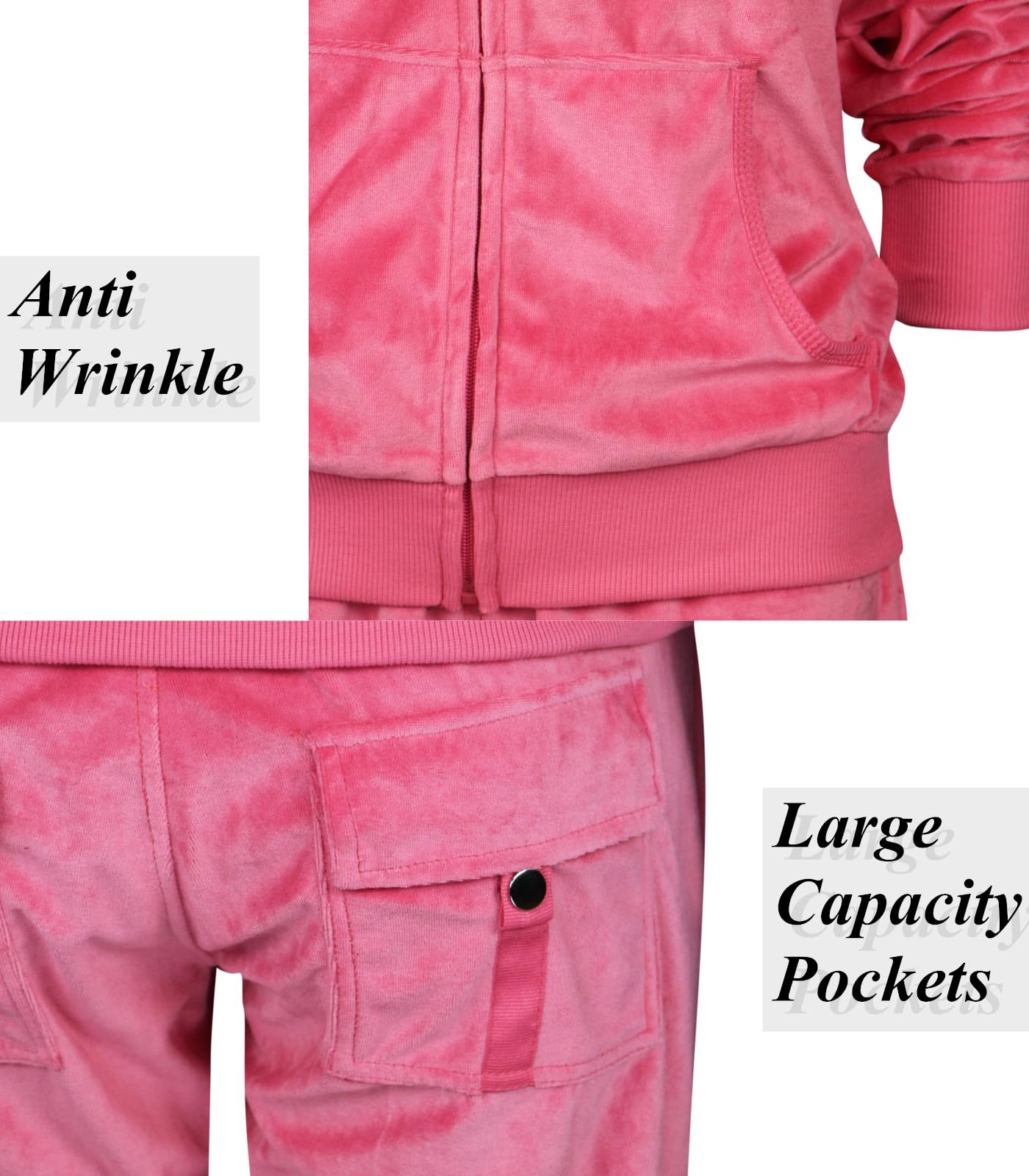 LeeHanTon Jogging Suits Sets for Women Warm Up Velour 2 Pieces Hoodie and Pants Zip Up Sweatsuits Coral 2XL