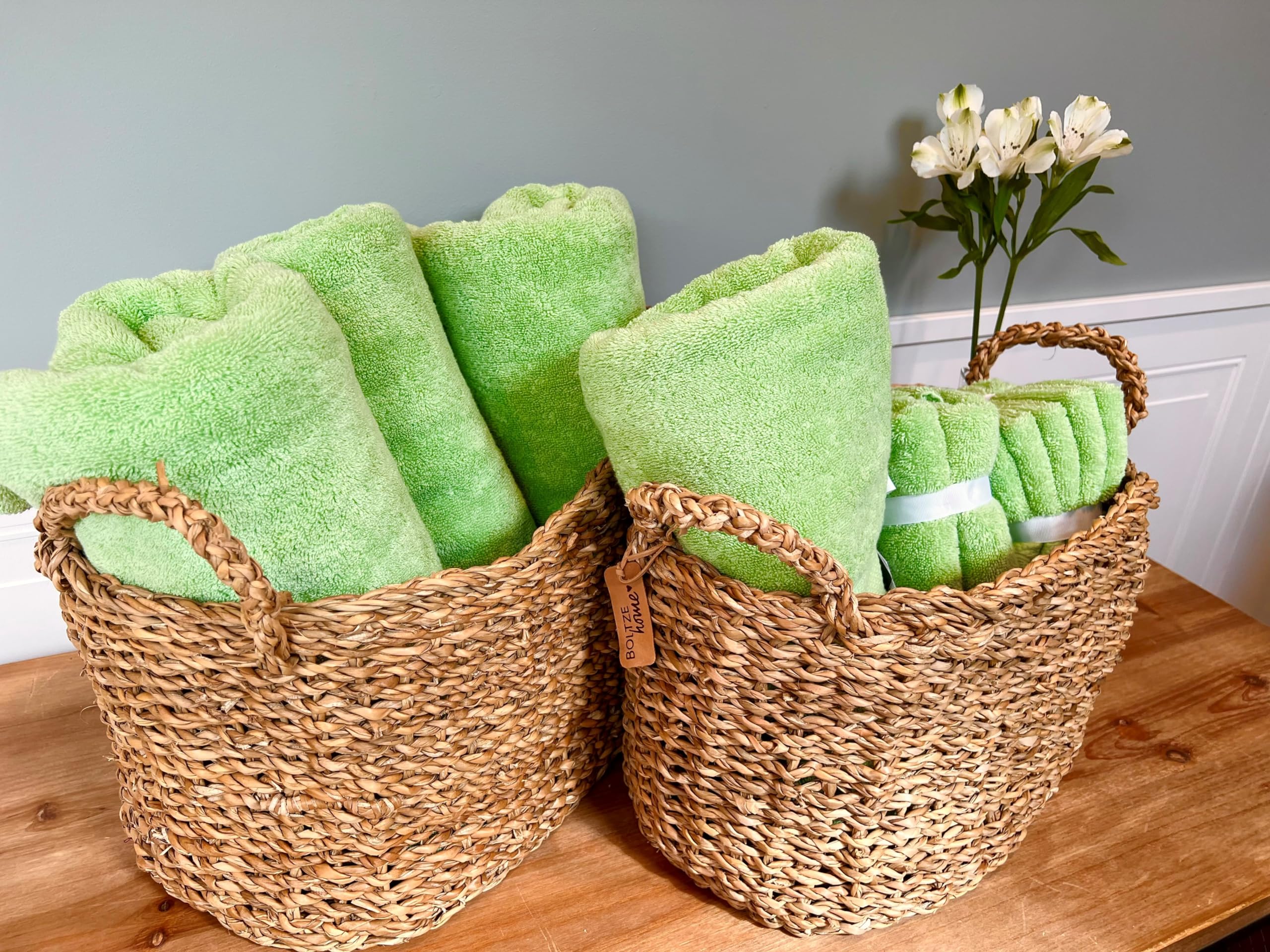 WHW Whole House Worlds Made by Nature Seagrass Baskets, Set of 2 Ovals, Handwoven, Chunky Sweater Weave, 19 and 16.5 Inches
