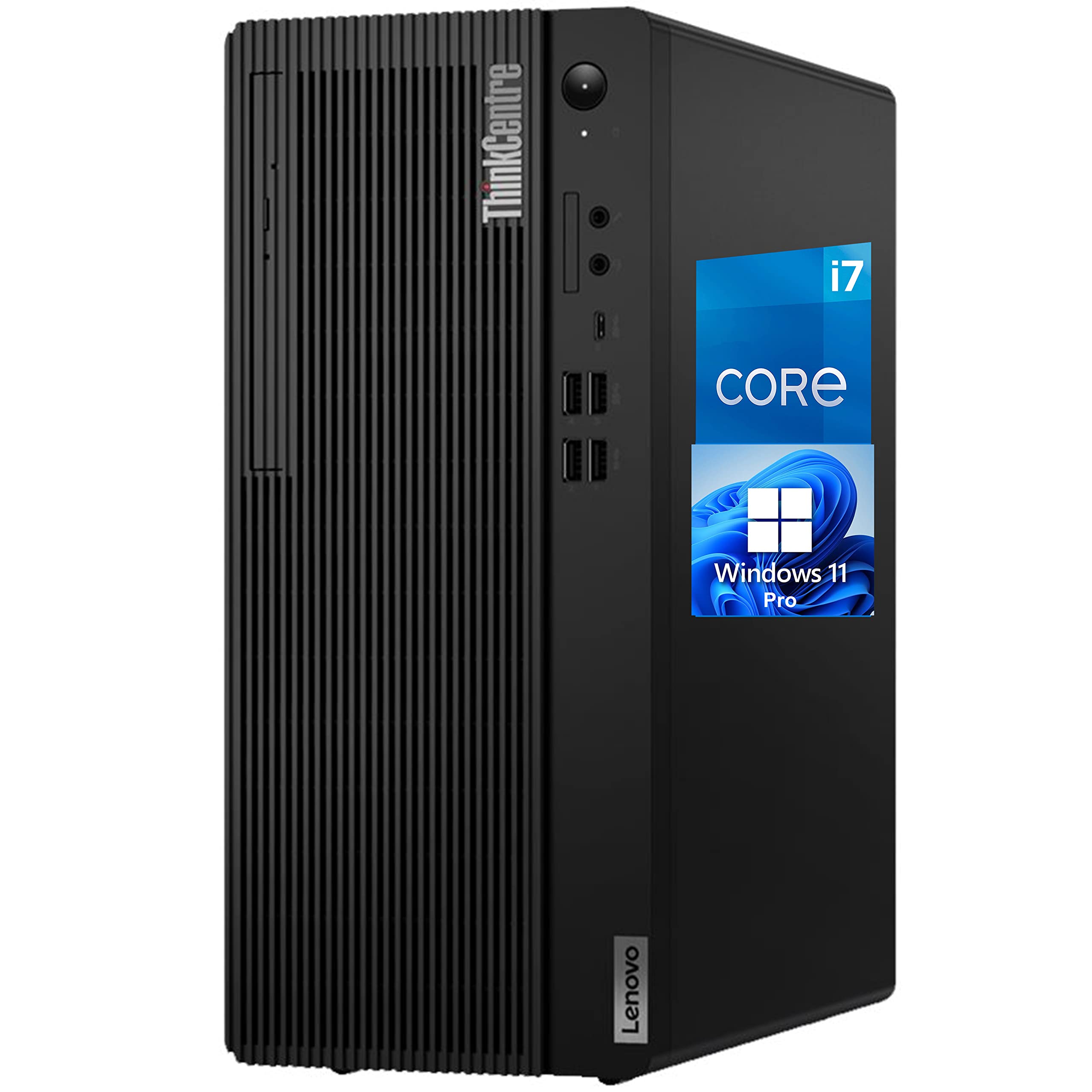 Lenovo M70T ThinkCentre Desktop Tower, Intel i7-10700, 32GB RAM, 1TB NVMe SSD, USB C, HDMI, Display Port, DVDRW, Card Reader, AC Wi-Fi, BT, Windows 11 Pro, Black