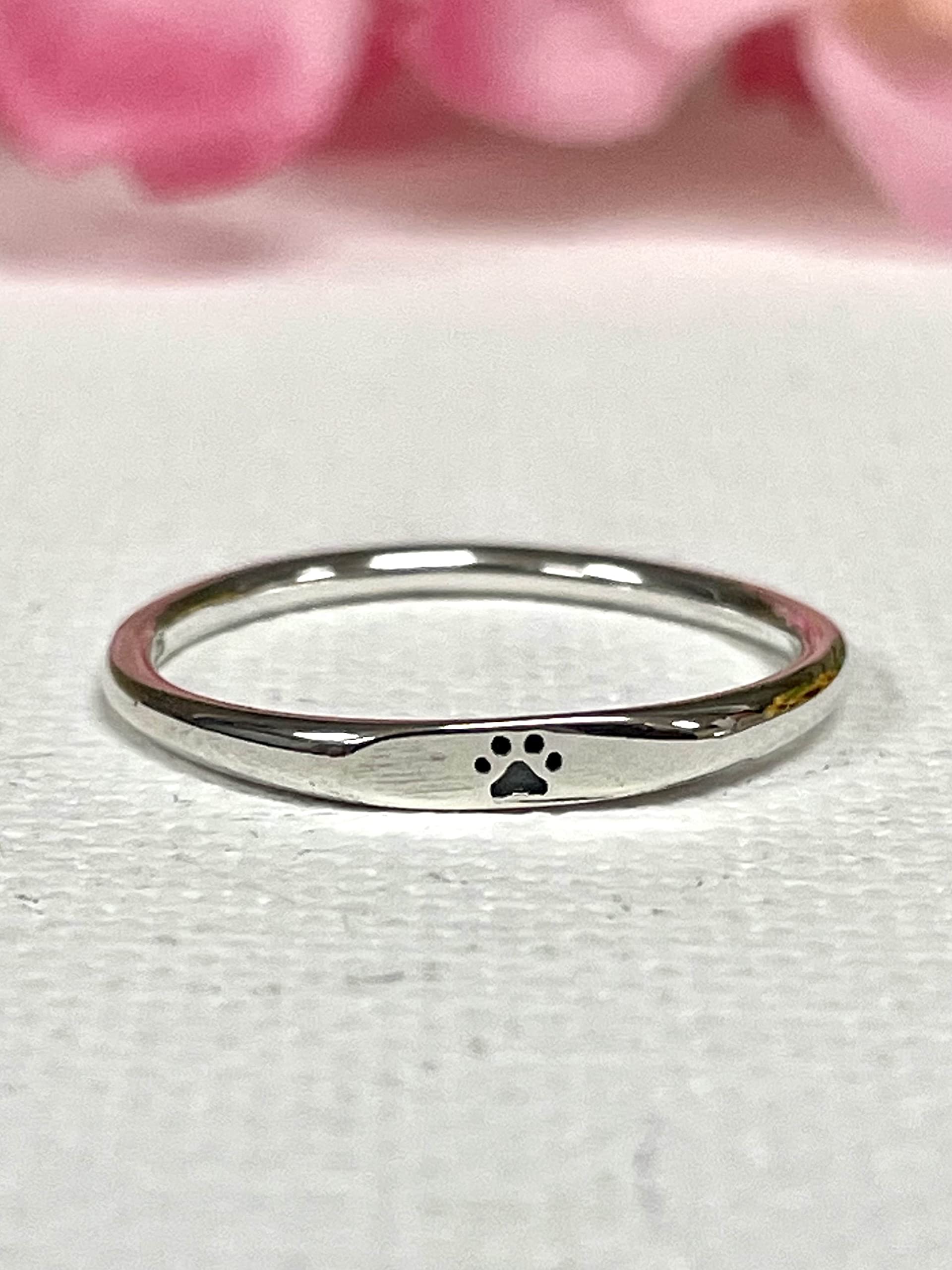 PERFECTJEWELZ Dog's Paw Print Stackable Ring 925 Sterling Silver 2.2mm Size 6