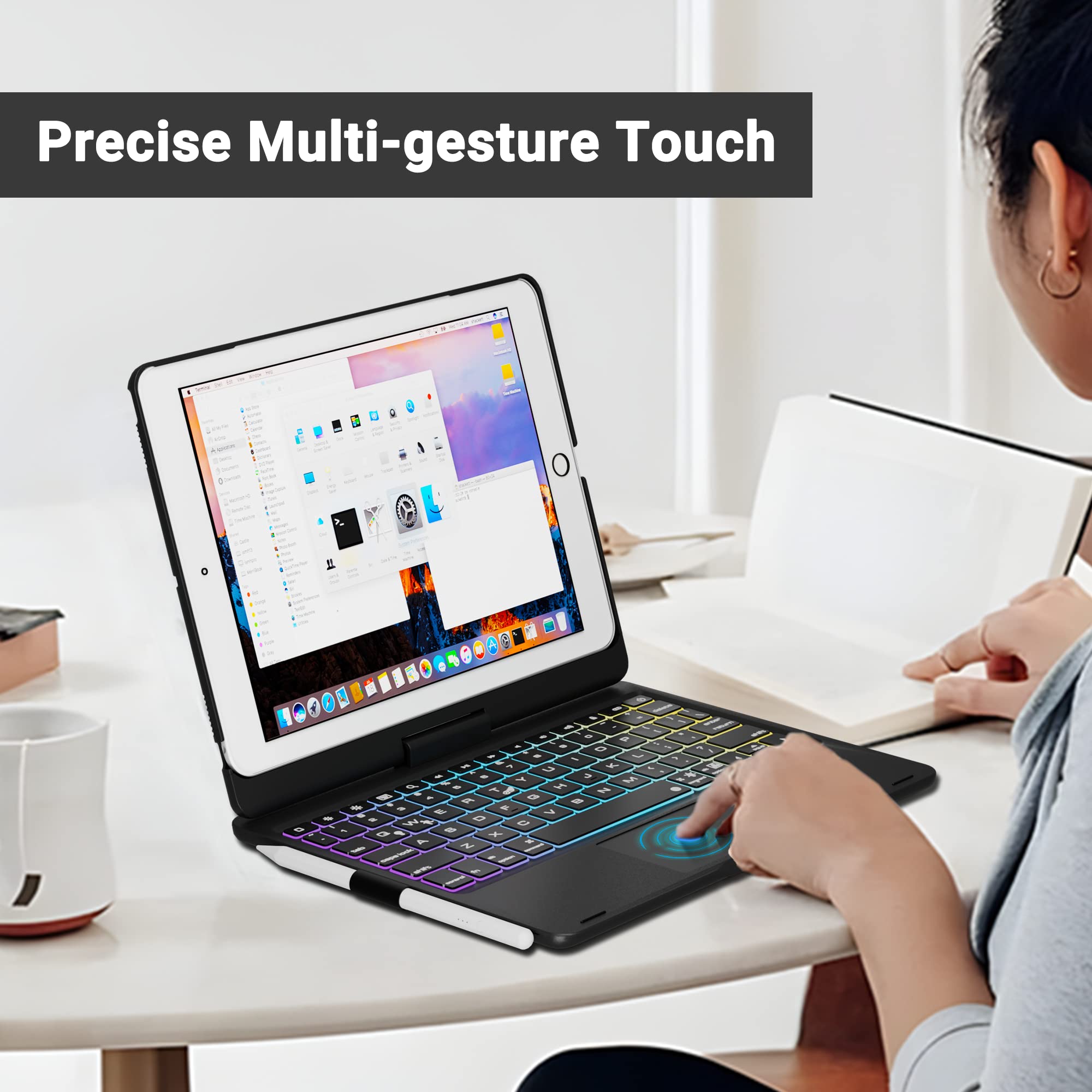 iPad 10.2 9th Generation Keyboard: iPad 8th 7th and iPad Air 3rd Gen iPad Pro 10.5 inch 10.2-inch 2021 2020 Rugged Combo Touch Smart Keyboard Case with Trackpad Backlit 360 Swivel Pencil Holder Black