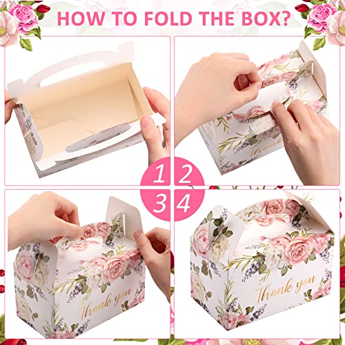 Xinnun 50 Pcs Thank You Treat Boxes Floral Design Gift Boxes Gable Boxes Party Favor Boxes for Tea Party, Wedding, Thanksgiving Day, Christmas