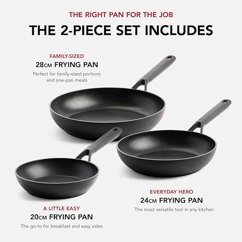 KitchenAid Classic Forged Hard Anodized PFAS-Free Ceramic Non-Stick, 20 cm, 24 cm and 28 cm Frying Pan Set, Induction, Oven Safe,Black