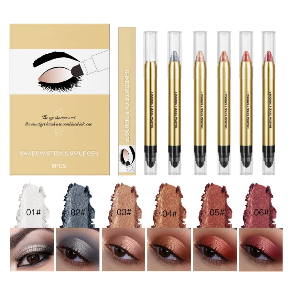Lucoss 6PCS Cream Eyeshadow Stick, Shimmer Eye Shadow Stick Waterproof Eyeshadow Pencil Long Lasting Glitter Eyeshadow Sticks for Women Eyes Makeup Easy to Wear