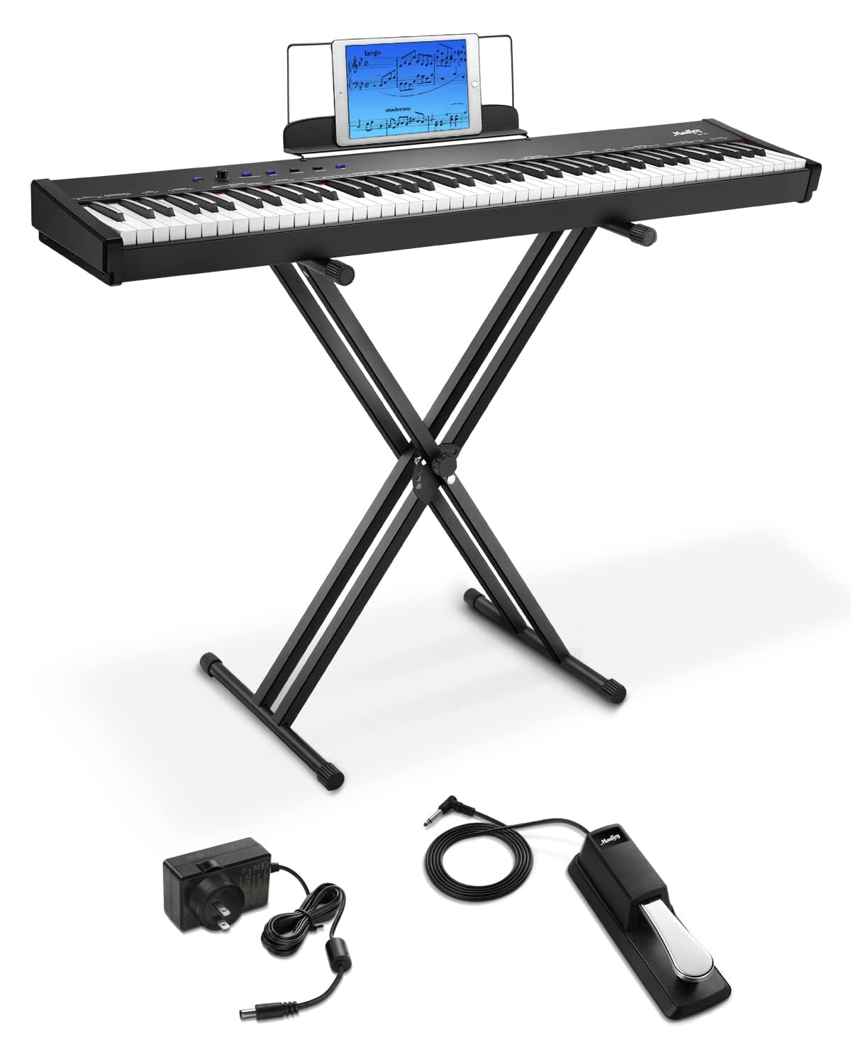 Moukey Beginner 88 Key Full-Size Semi-Weighted Electric Keyboard, MEP-110 Digital Piano+ Stand