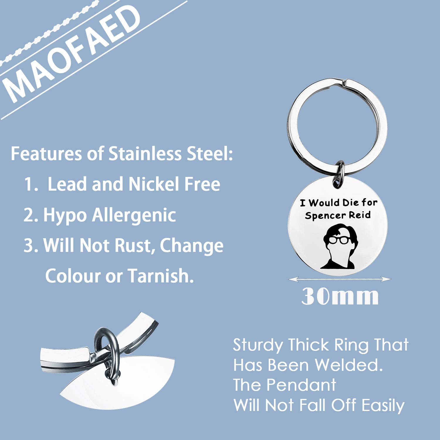 MAOFAED Criminal Minds Spencer Reid Classic Gift Criminal Minds Inspired Gift I Would Die for Spencer Reid Keychain Criminal Minds Reid Merchandise (die for Spencer Reid)