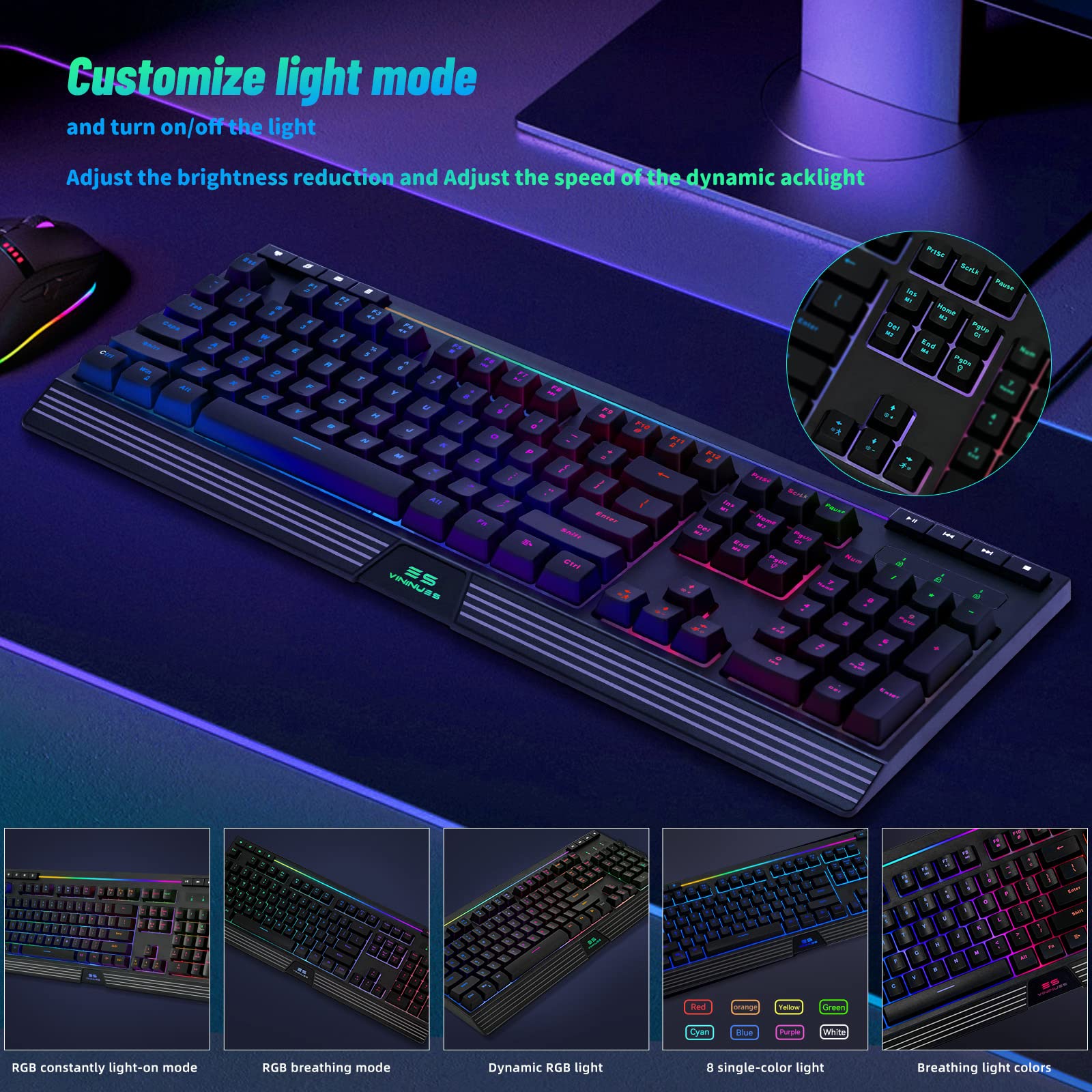 TuparGo Computer RGB Backlit USB Wired Gaming Keyboards 104 Keys, 25 Anti-Ghosting Spill-Resistant Mac Keyboard for Desktop and PC, Black