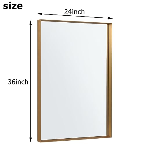 XRAMFY Gold Framed Mirrors for Bathroom, 24x36 inch Bathroom Vanity Mirror, Metal Frame Wall Mounted Rectangle Mirror for Washroom Bedroom Living Room (Horizontal/Vertical)