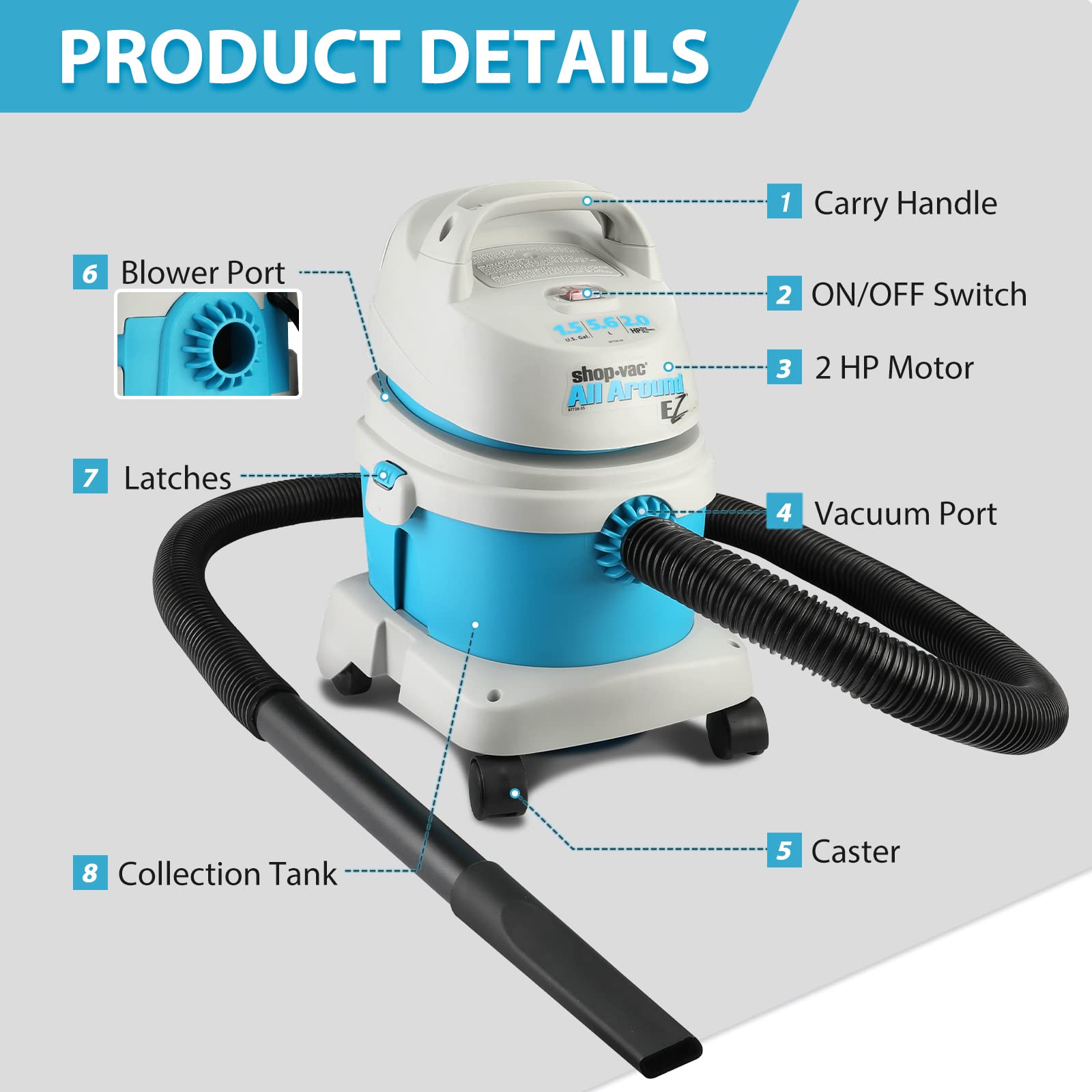 Shop-Vac 5895100 1.5 Gallon 2.0 Peak HP Wet/Dry Vacuum + 90667 1.5-Gallon All Around Collection Bag,6 Pack