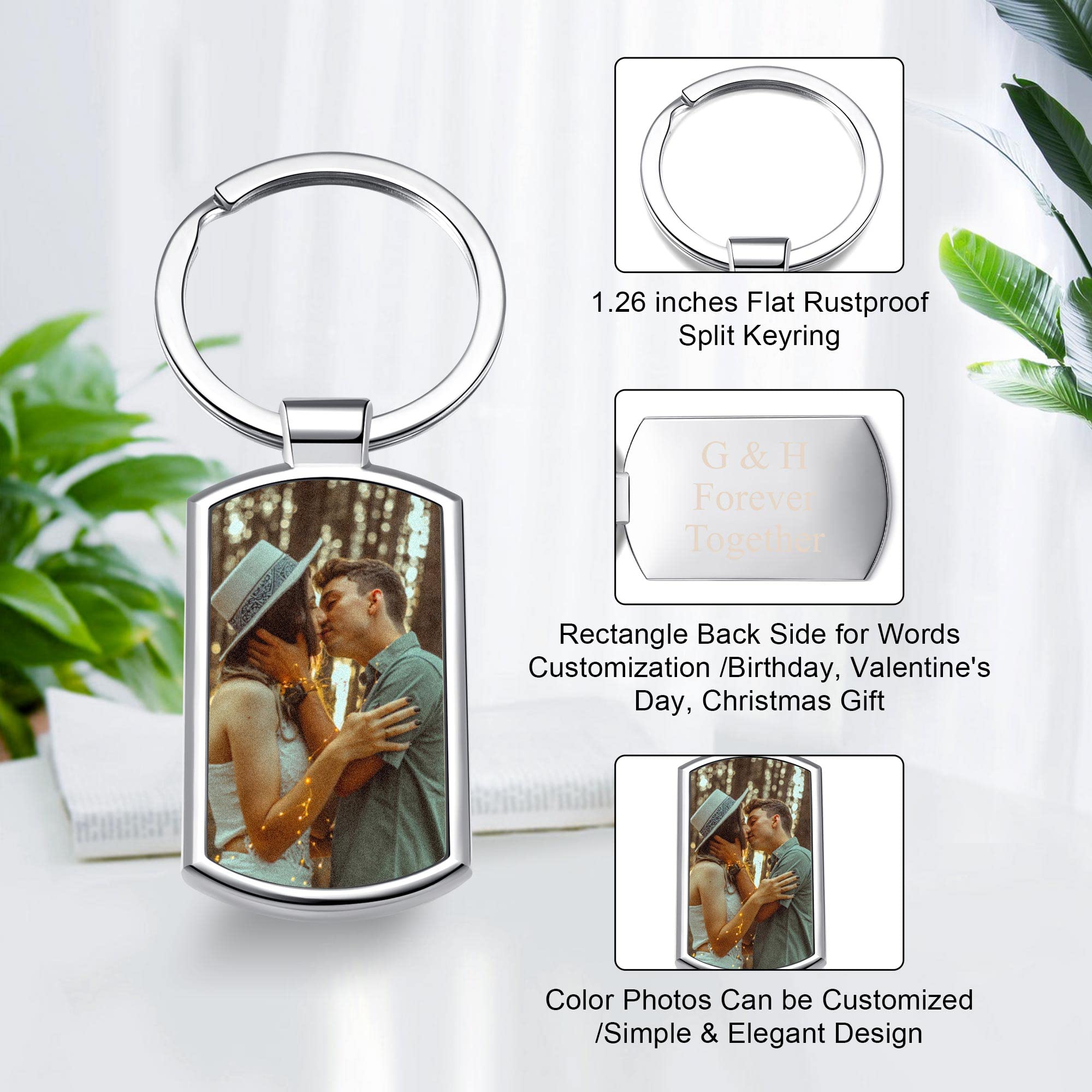 Memolome Personalized Photo Keychain Custom Colorful Picture Keychain with Text Engraving Name Keychain Alloy Rectangle Pendant Keychain For Boyfriend Girlfriend Couple Gift