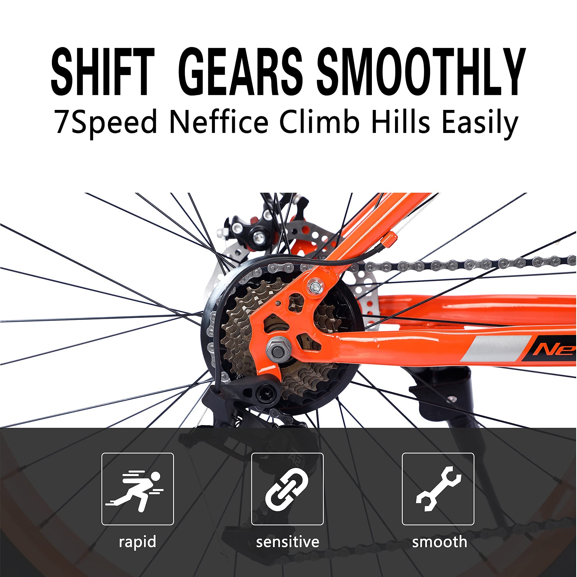 Neffice Fat Tire Mountain Bikes, 26-Inch Wheels, 4-Inch Wide Tires, 7-Speed, High Carbon Steel Frame, Bikes for Men
