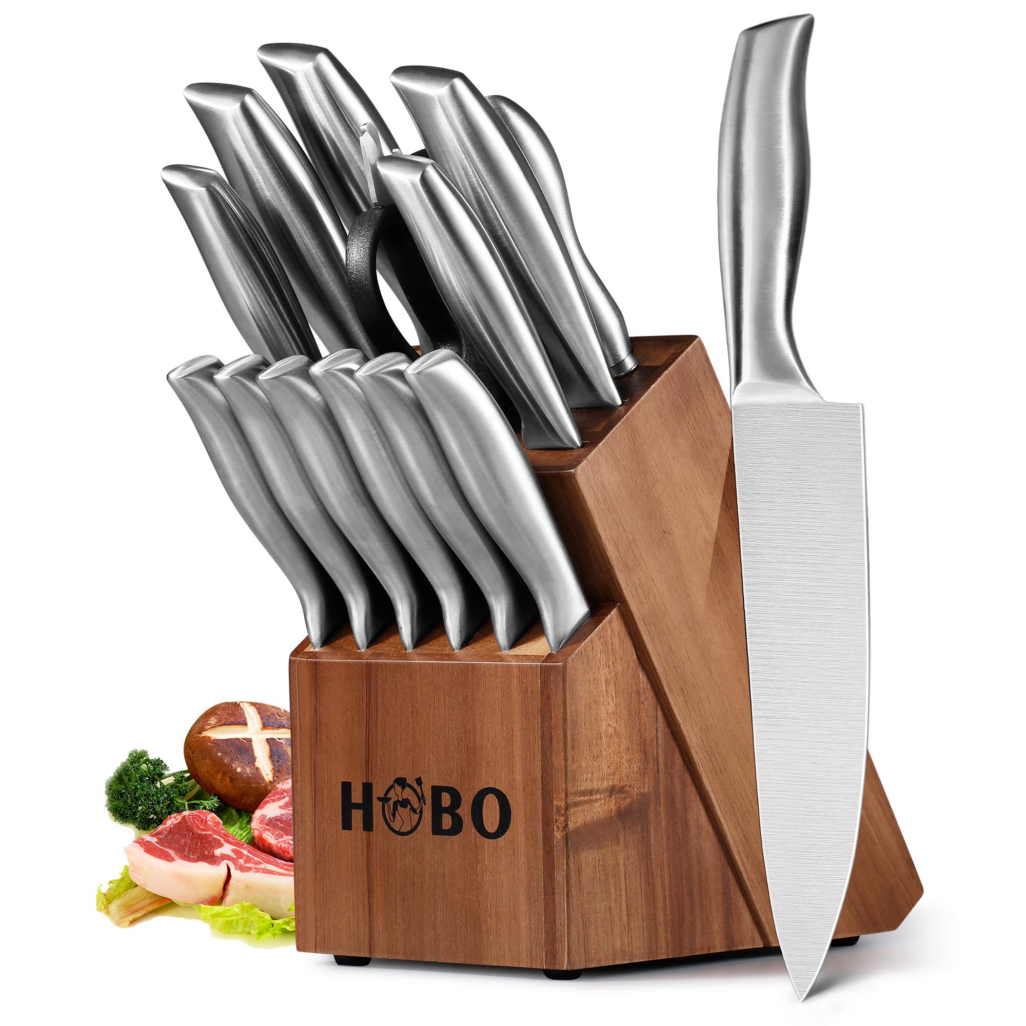Knife Set,HOBO 14-Piece Kitchen Knife Set with Block Wooden,Self Sharpening for Chef Knife Set, Japan Stainless Steel Knife Set,Boxed Knife Sets