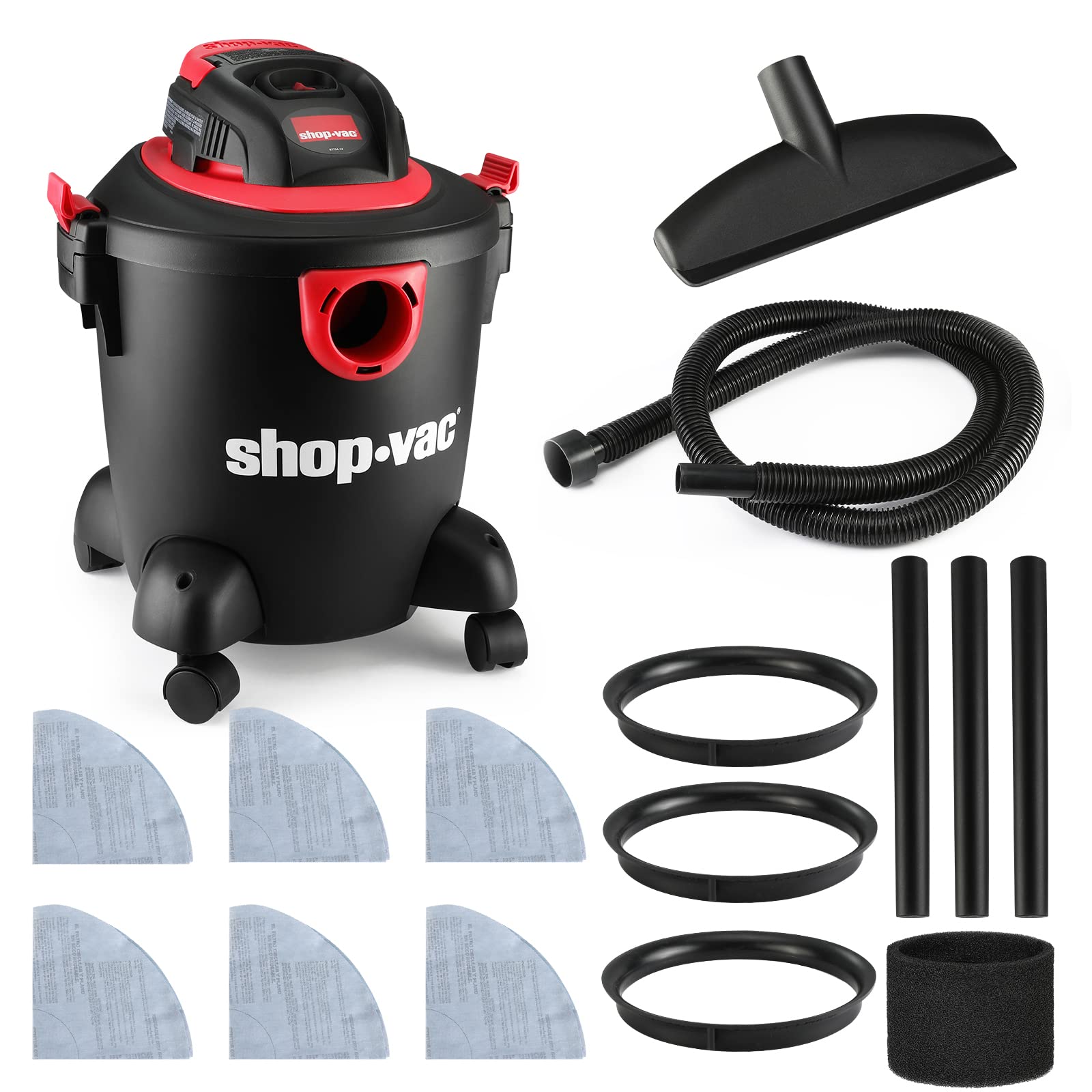 Shop-Vac 2035000 5 Gallon 2.0 Peak HP Wet/Dry Vacuum + 90107 Paper Disc Filter 6 Pack