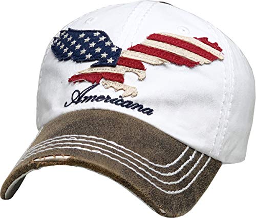 KBVT-608 WHT America USA Eagle Vintage Distressed Dad Hat Baseball Cap Adjustable