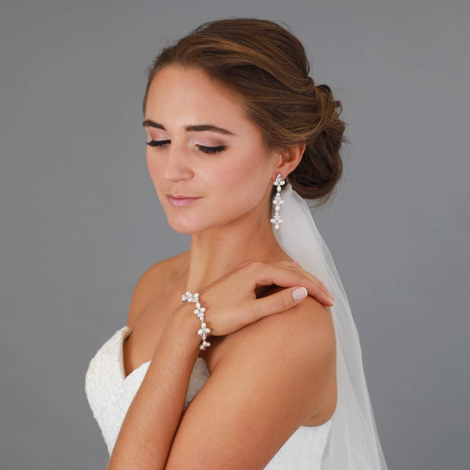 Mariell Freshwater Pearl Bridal Bracelet, 6 5/8" Plus 1/2" Extender, Wedding, Prom Jewelry Gift for Women