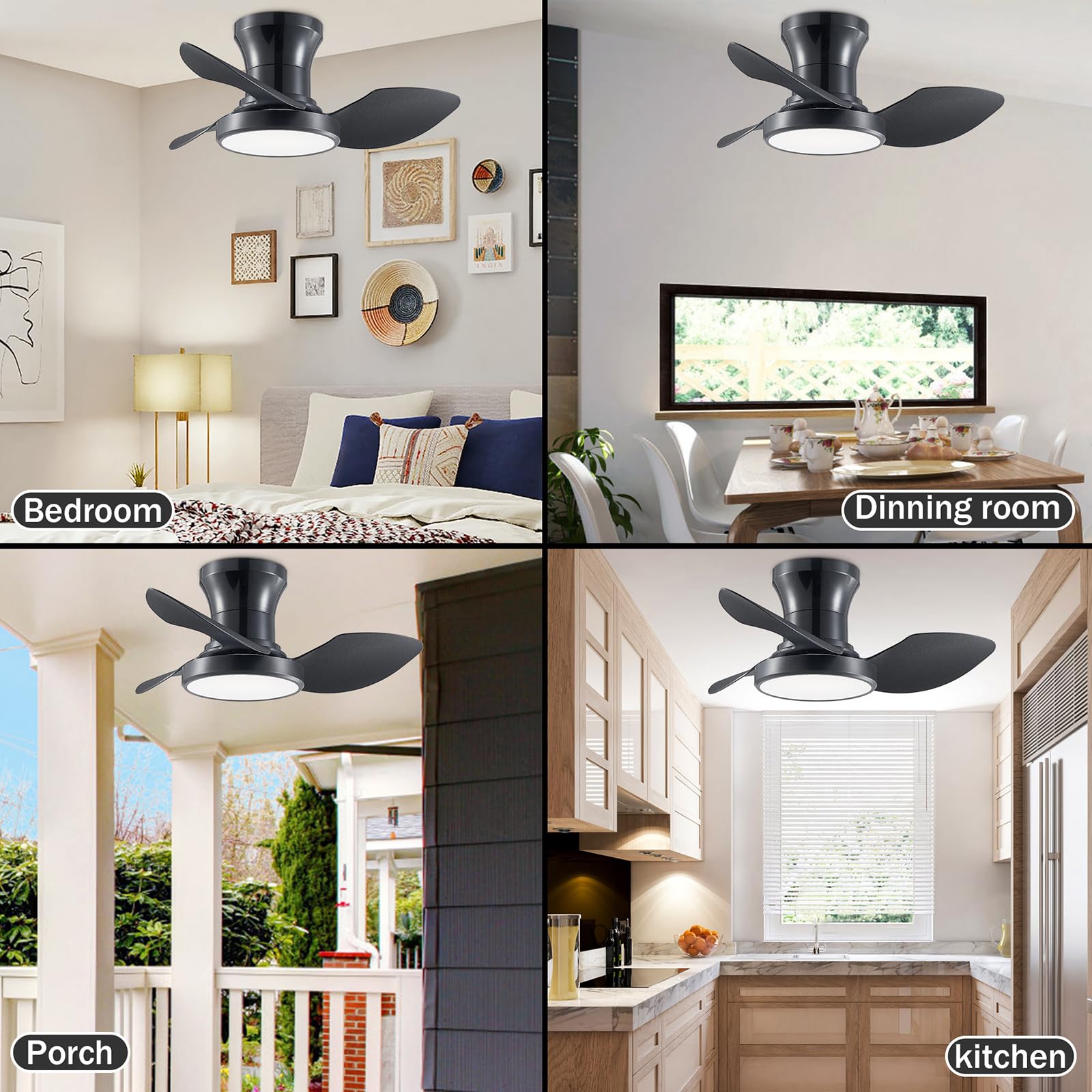 Keejeenb Ceiling Fan with Light Remote Control 25 Inch, White LED Ceiling Fan with Light, Large Air Volume Quiet Reversible Modern Ceiling Fan for Bedroom, Living Room, Patio (Black)