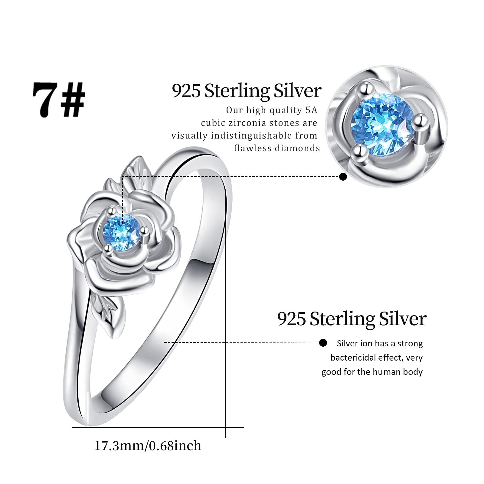 MLAWR S925 Sterling Silver Ring Purple Butterfly Ring Promise Ring Engagement Wedding Bands for Women, 9#