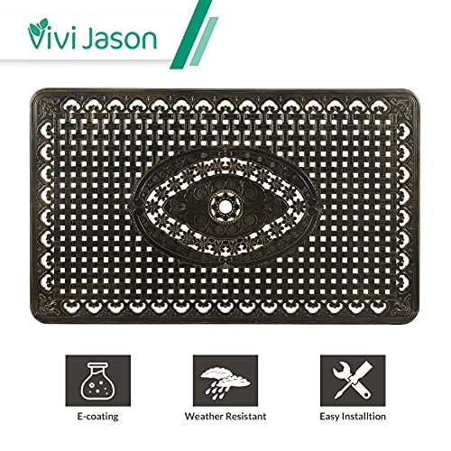 VIVIJASON 7 Pieces Cast Aluminum Outdoor Furniture Dining Set, Include 6 Chairs and a Rectangle Table with 2" Umbrella Hole, Patio Conversation Set for Lawn Garden Porch
