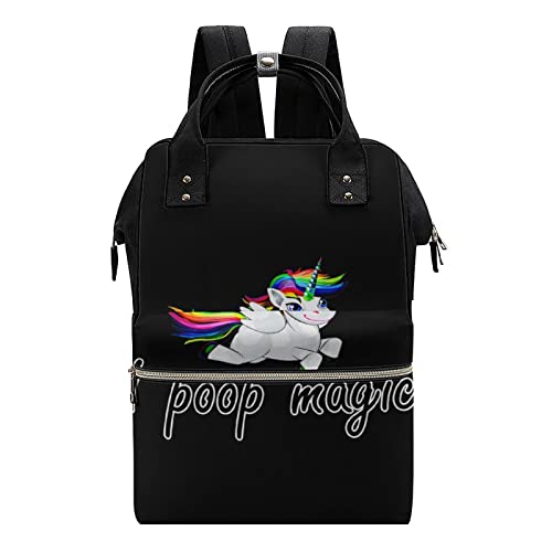 Unicorn I Poop Magic Diaper Bag Backpack Large Capacity Mommy Bags Multifunction Nappy Bag Travel Back Pack Black-Style