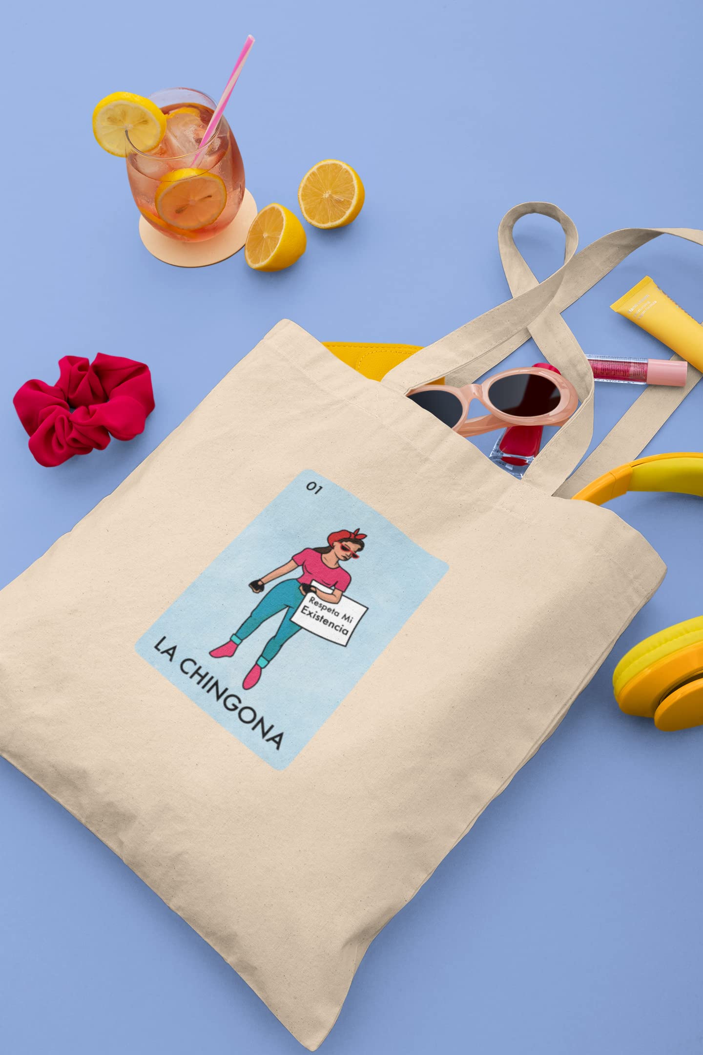Pop Threads La Chingona Parody Feminist Latina Canvas Tote Bag Black 15x15 inches