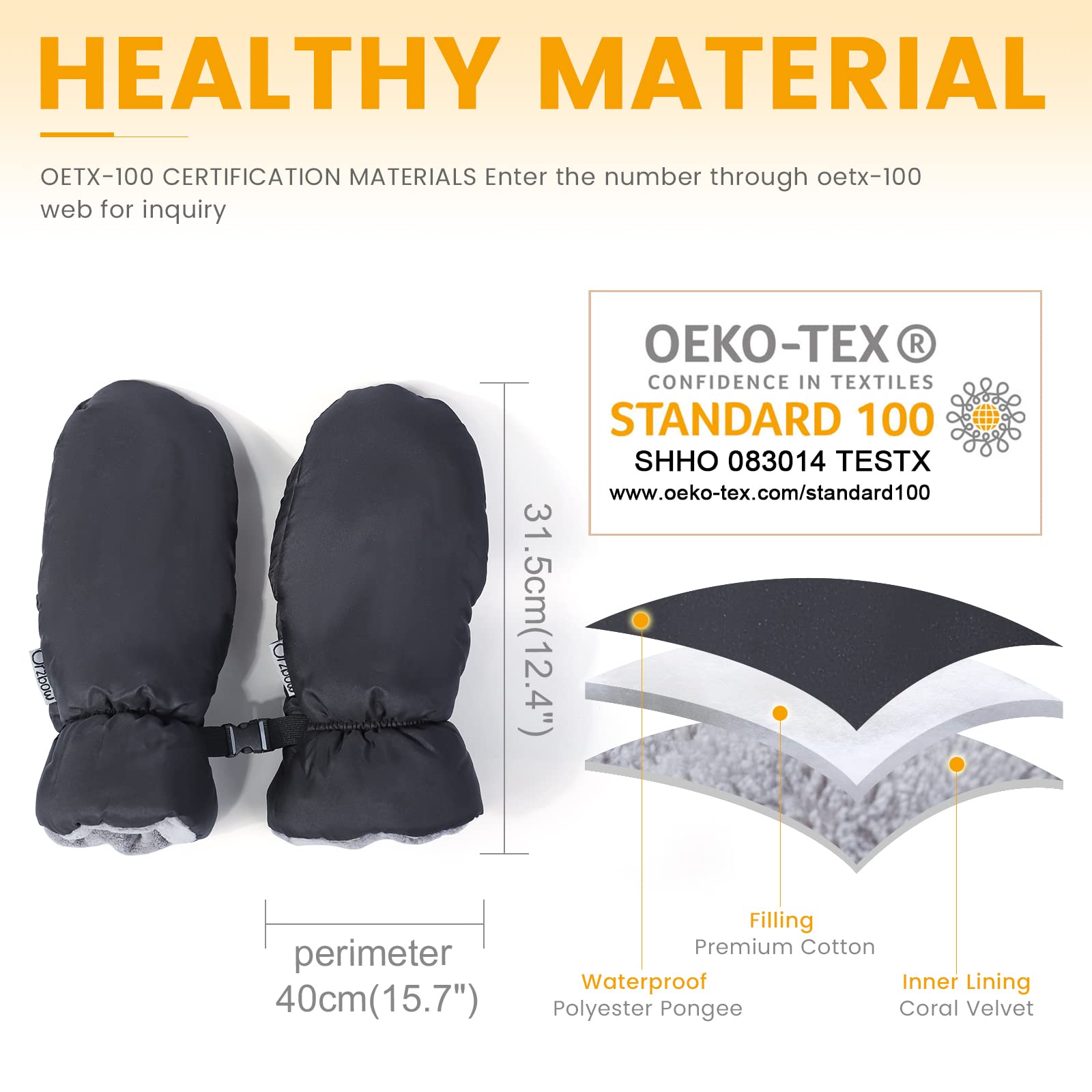Stroller Gloves, Universal Spring/Winter Anti-Freeze Stroller Hand Muff, Waterproof Mittens Warmers, Carriage Hand Cover Warm for Pushchair, Pram, Stroller & Car Seat Bar(Black)