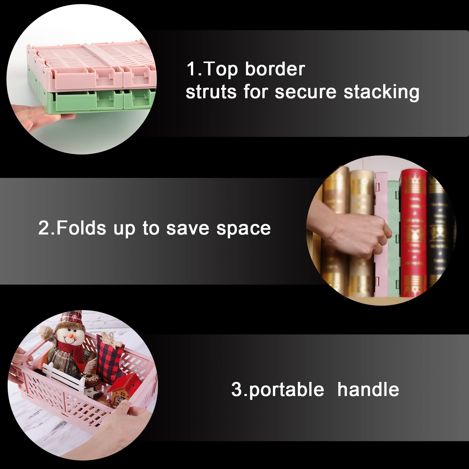 KINBOM 2 x Plastic Storage Baskets, Foldable Plastic Baskets, Light Colour Pastel Crate Desk Organizer for Bedroom, Bathroom, Home Office (25 x 16.5 x 9.7 cm)