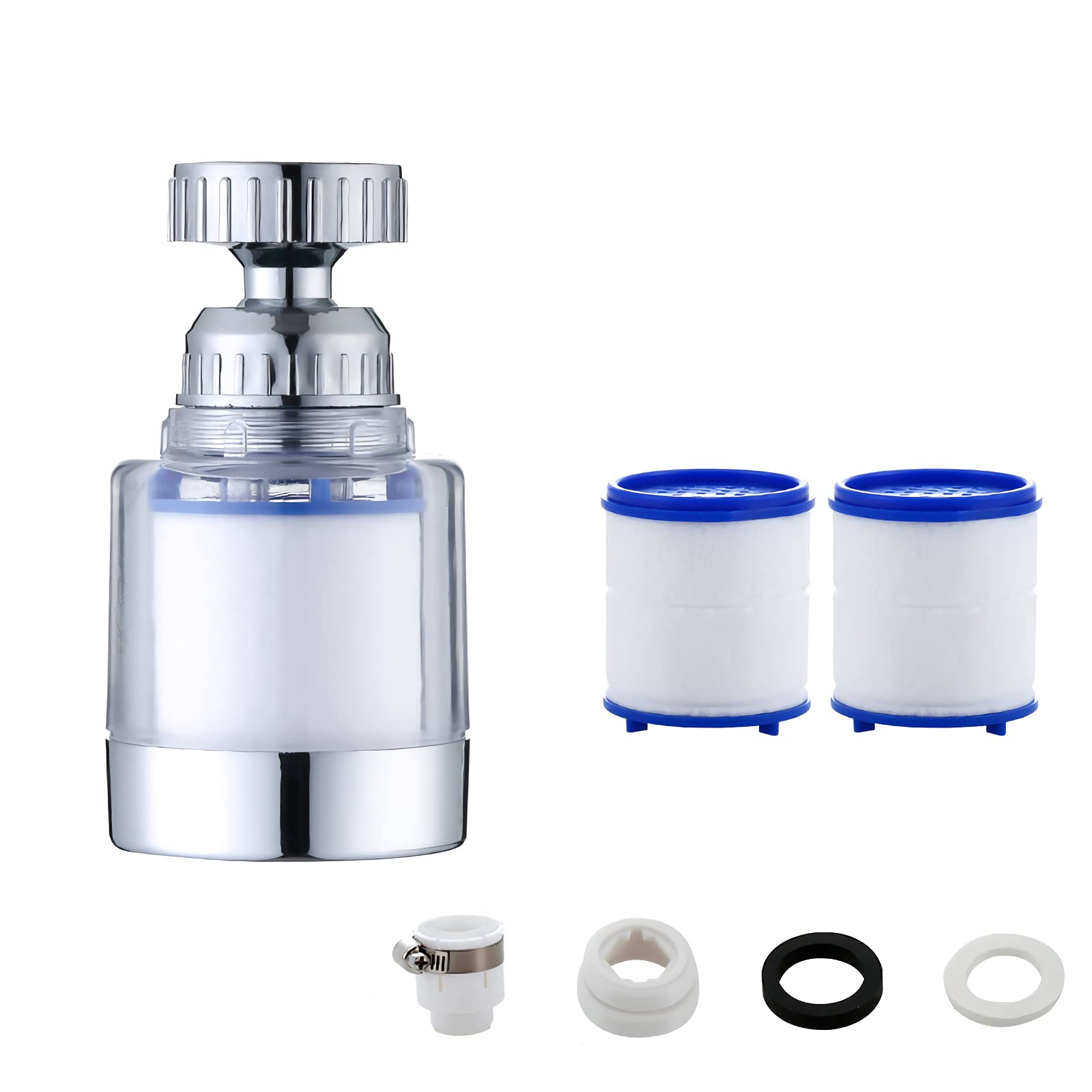Tectsia Anti-Splash Filter Sink Faucet Aerator,360° Rotating Tap Extender, Pressurized Spray Attachment, A Total of 3 Replacement Cartridges, Suitable for Kitchen/Bathroom. (Short Style)