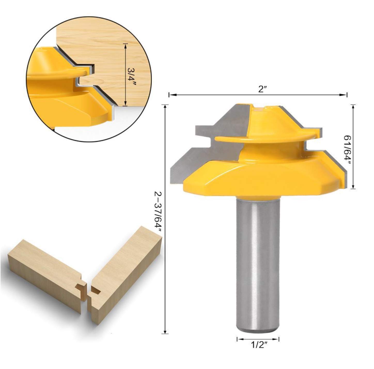 Lock Miter 45 Degree Joint Router Bits + 2Pcs Tongue and Groove Set [1/2-Inch Shank], APLUS 45° Lock Mitre Glue Joint Router Bit + Router Bit Set 3 Teeth T Shape, Wood Milling Cutter Woodworking Tool
