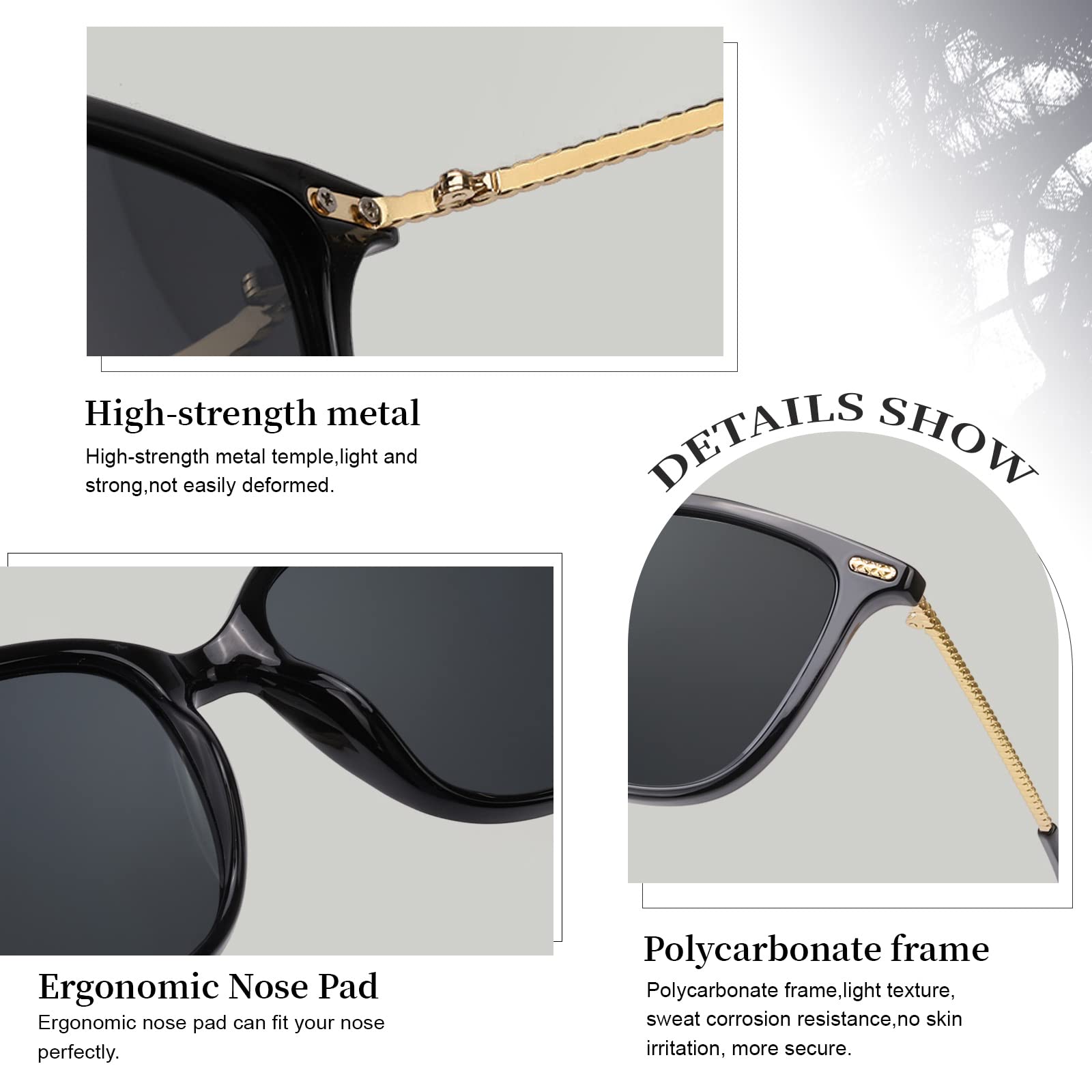 LVIOE Square Polarized Sunglasses for Women, Vintage Fashion Sun Glasses with UV Protection Mirrored Lenses LS1750