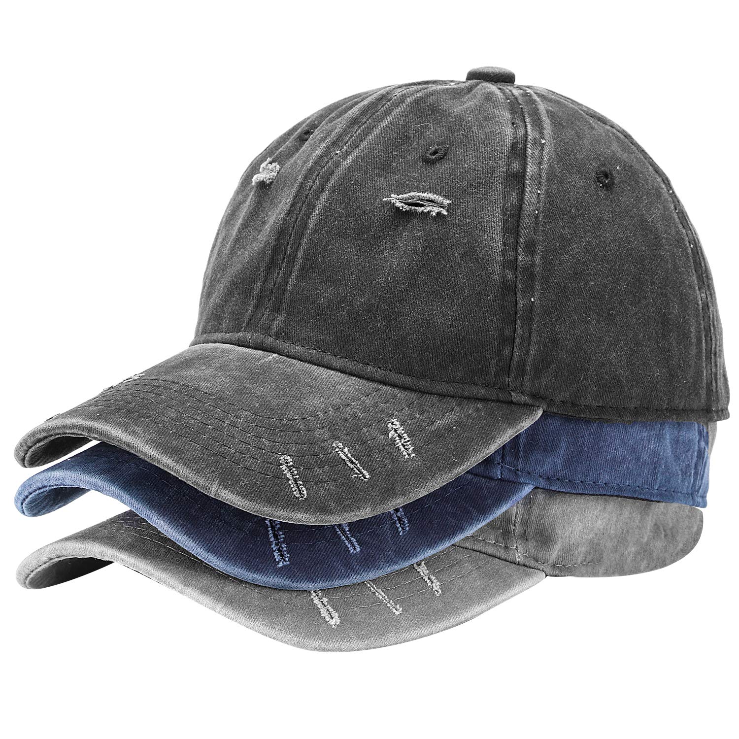 MEINICY 3 Pack: Vintage Distressed Washed Cotton Plain Baseball Cap, Retro Adjustable Dad Hats for Men/Women,Unstructured