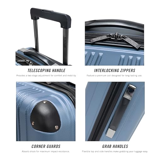 Kenneth Cole REACTION Out of Bounds Lightweight Hardshell 4-Wheel Spinner Luggage, Granite Blue, 28-Inch Checked