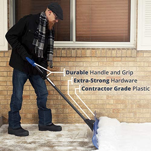The Snowcaster 48 Inch Snow Pusher & Barn Shovel 48UPH | Heavy Duty 48β X 9.5β Polyethylene Blade | Snow Removal - Driveway, Doorway, Sidewalks | Commercial & Residential β Blue