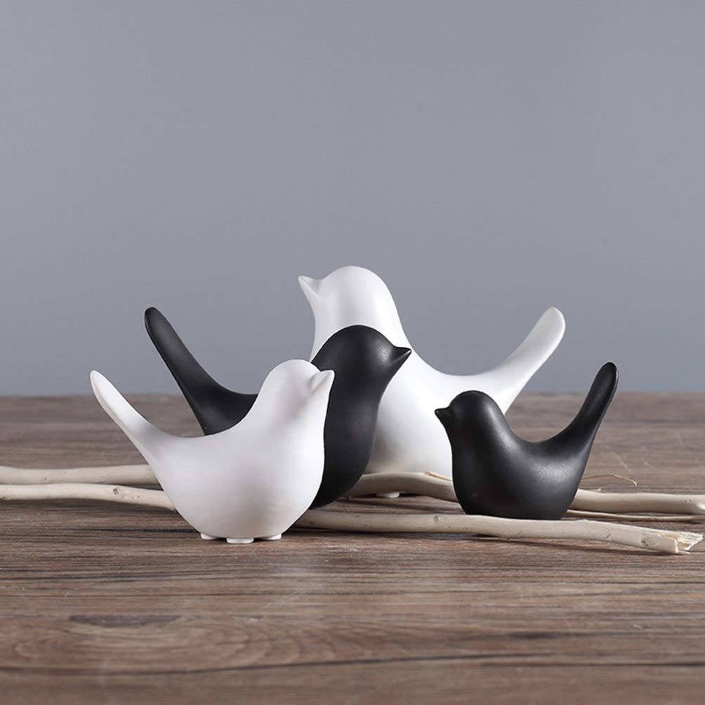 LIOOBO 2pcs Ceramic Bird Figurines Modern Minimalist Animal Ornament Crafts for Landscape Garden Home Office Desktop Display Decor (Black)