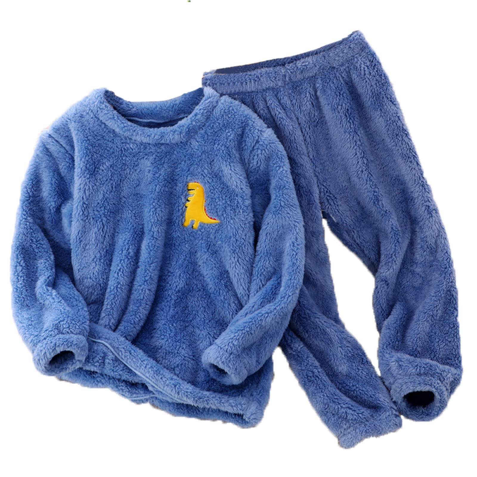 Toddler Boys Girls' Winter Warm 2 Piece Sleepwear Flannel Fleece Pajama Set Fleece Matching Tops Pants Set Outfits (2-Blue, 6-7 Years)
