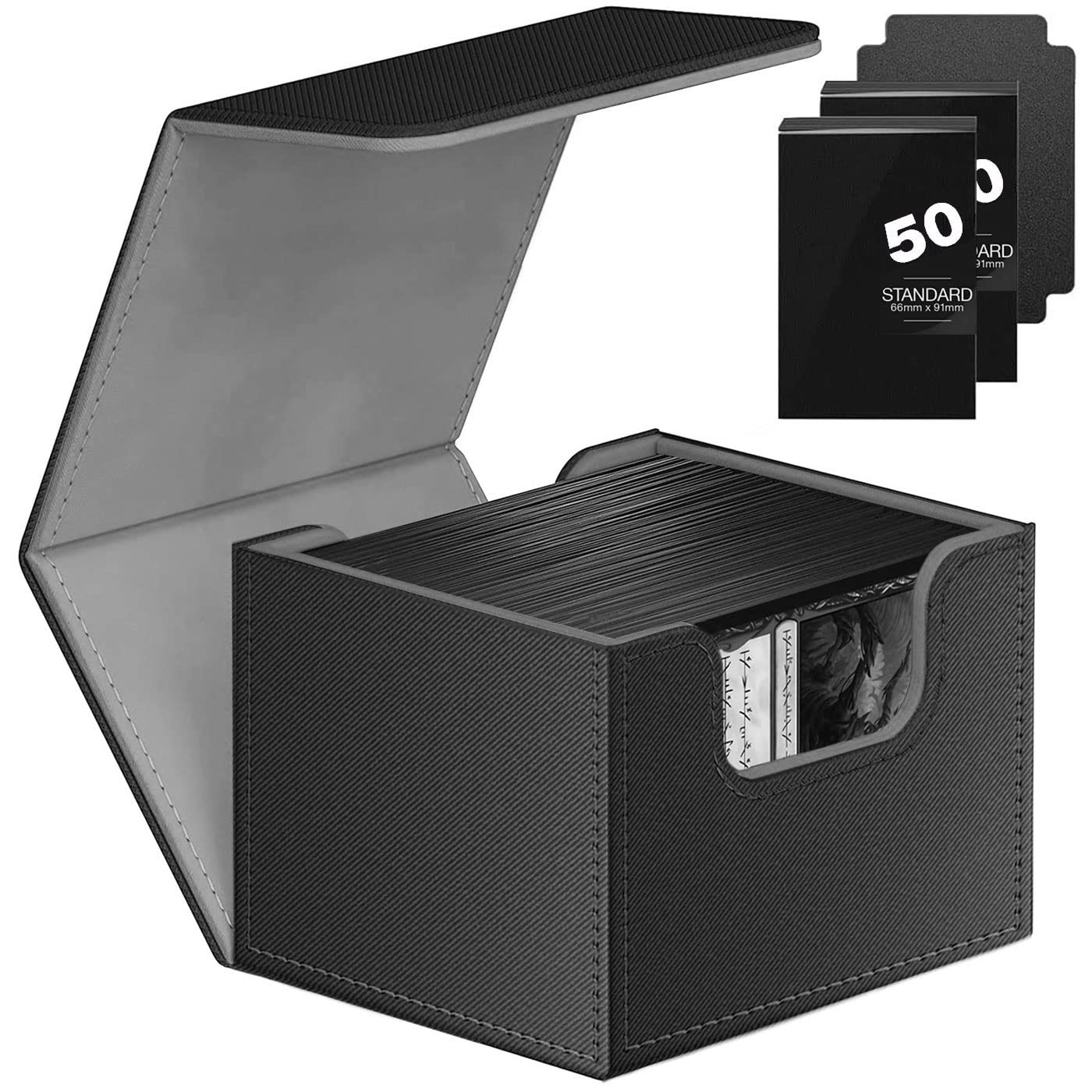 Scimi Commander leather Deck Box, designed specifically for Magic: The Gathering (MTG) and Trading Card Game (TCG) enthusiasts, hold over 100 sleeved cards (Black)