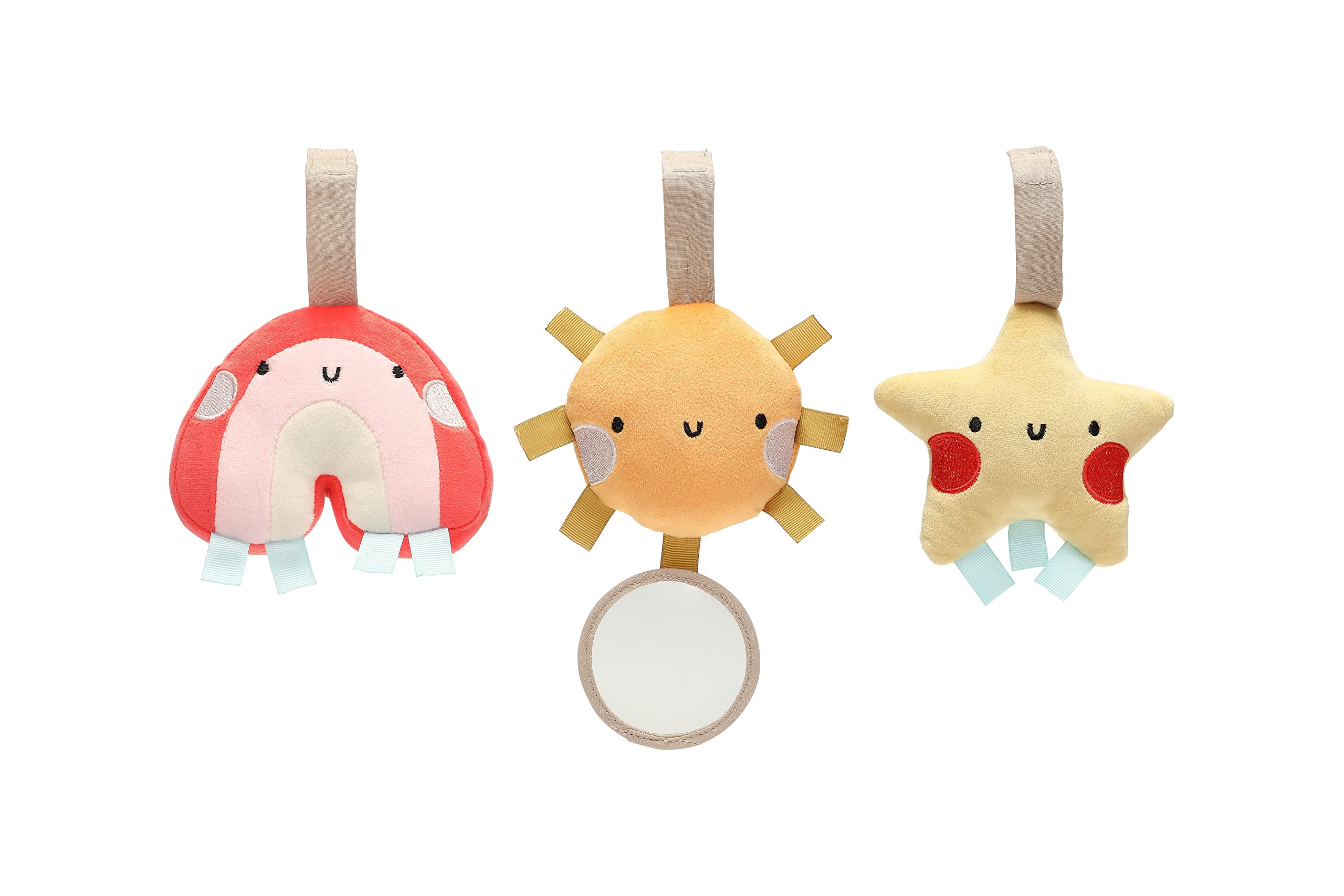 Pearhead Rainbow Sun and Stars Stroller Toys, Plush Corduroy Baby Travel Car Seat Toy Set, Baby Hanging Interactive Toys, Gender-Neutral Baby Travel Accessories, Rainbow Sun Stars Set of 3
