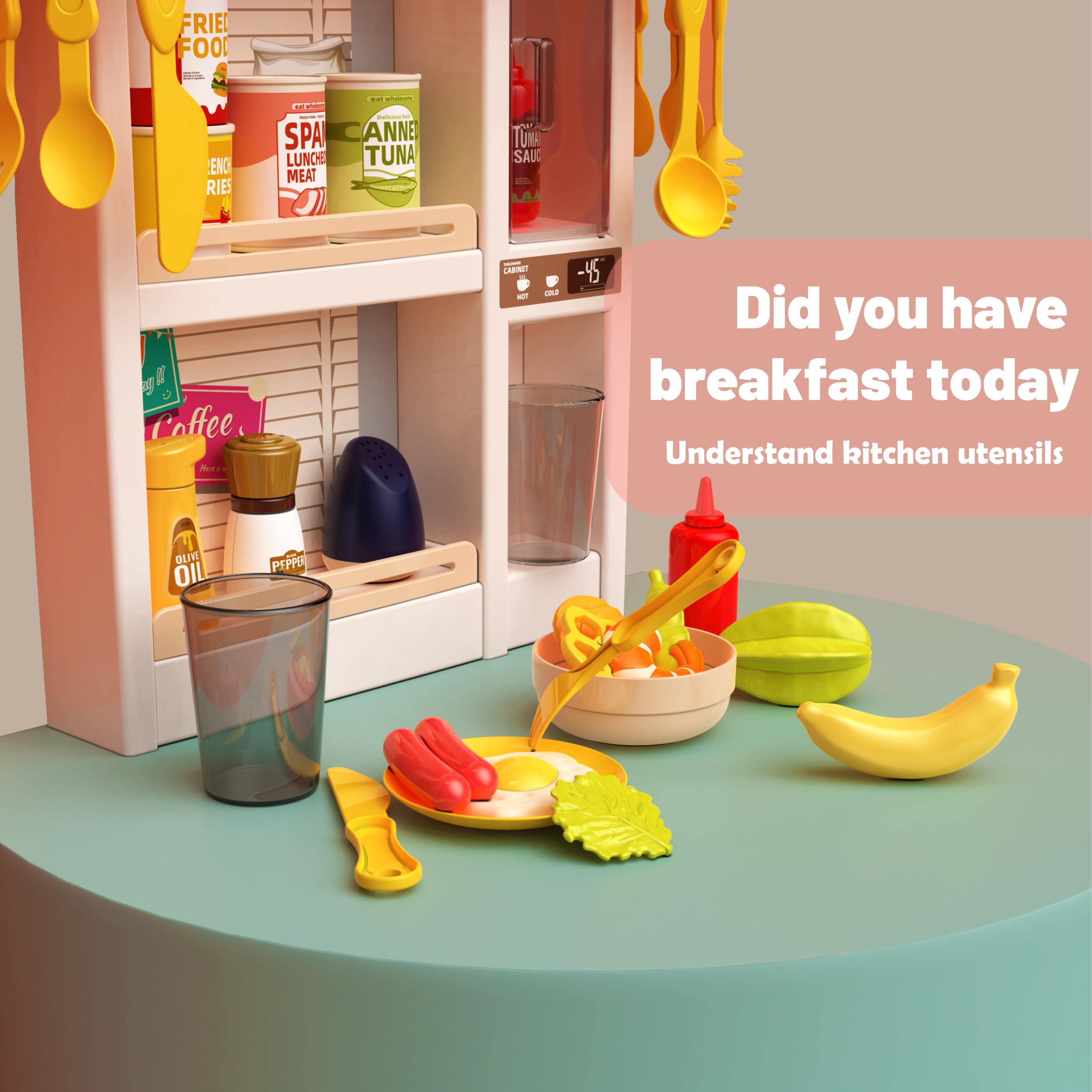 Kids Kitchen Play Set,Interactive Kids Kitchen Play Set with 50Pcs of Pretend Kitchen Toys,Realistic Sound Effects,and Simulated Functionality - Suitable for Toddlers Aged 2-12 Years(Pink)