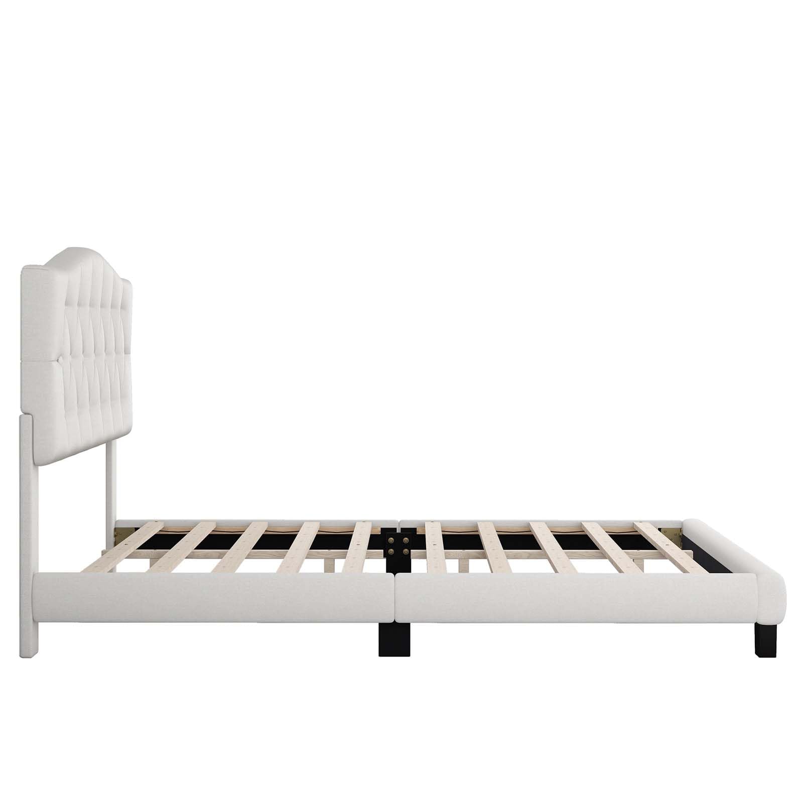 King Size Upholstered Platform Bed Frame with Saddle Curved Headboard and Diamond Tufted Details, Wooden Slats Support, No Box Spring Needed, Under Bed Storage (King)