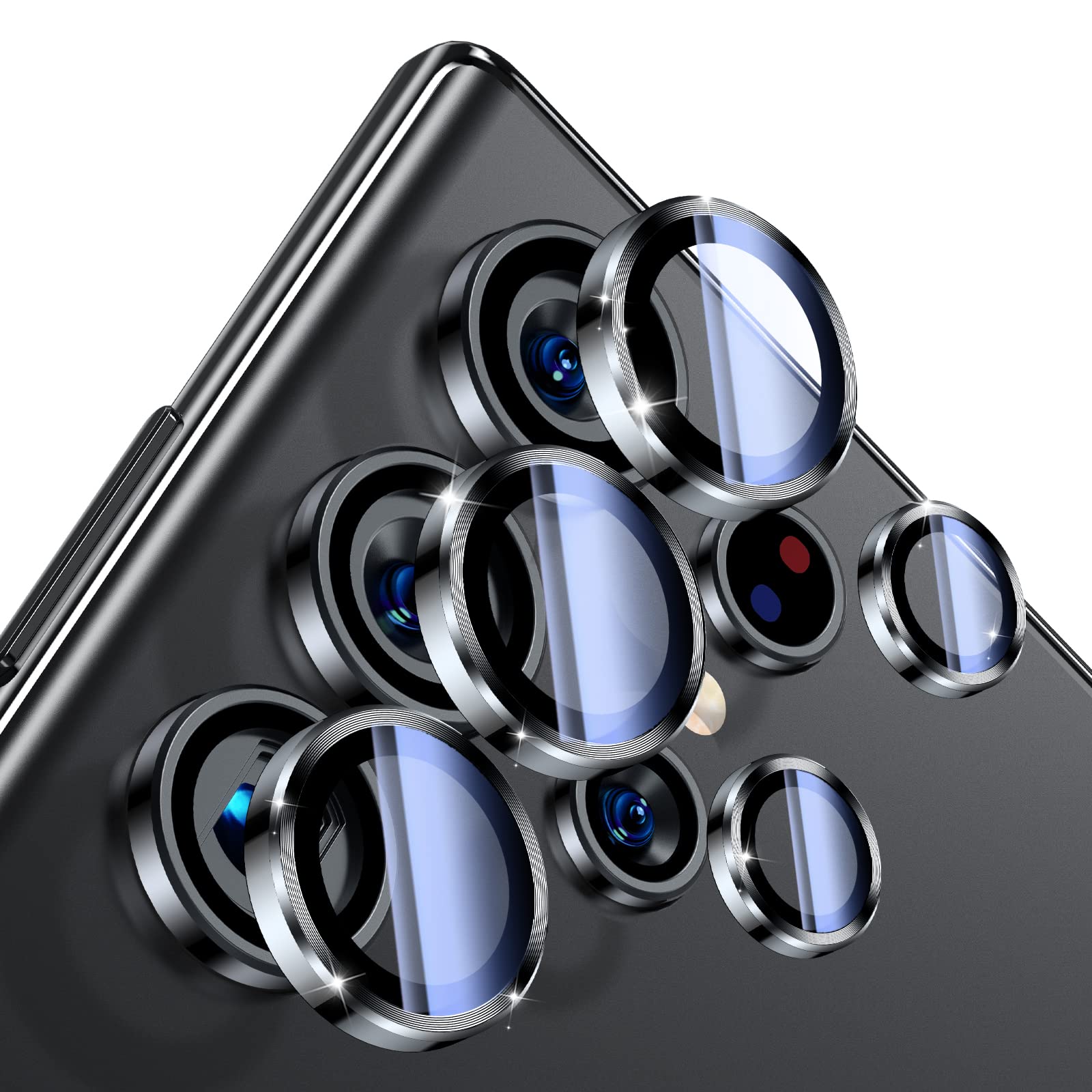 UniqueMe Camera Lens Protector for Samsung Galaxy S23 Ultra, 9H Tempered Glass Camera Cover Metal Individual Ring [Installation Tray][Removal tool]- Black