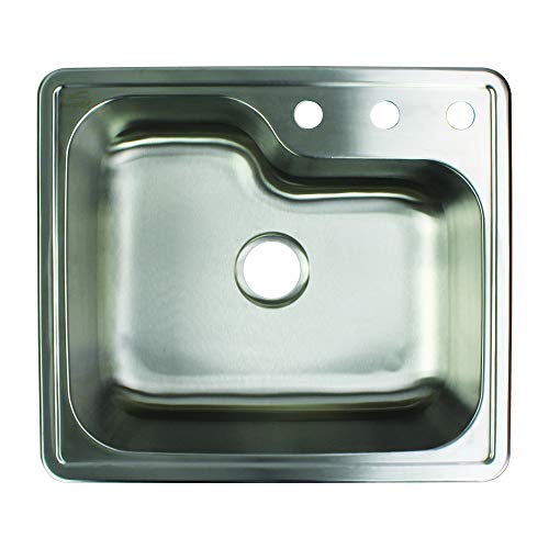 Transolid MTSO25229-1 Meridian 1-Hole Drop-in Single Bowl 16-Gauge Stainless Steel Kitchen Sink, 25-in x 22-in x 9-in, Brushed Finish