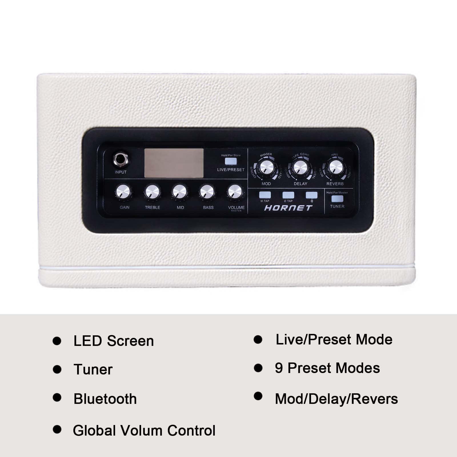 MOOER Guitar Amplifier Combo 15W, Practice Electric Guitar Amp with 9 Digital Amp Models for Electric Guitar and Bass - Hornet White and Green