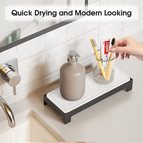 qeerable Instant Dry Sink Organizer,Bathroom Sink Organizer Countertop Soap and Sponge Holder for Kitchen Sink Caddy Drying Rack Accessory Fast Drying Stone Sink Tray (White)