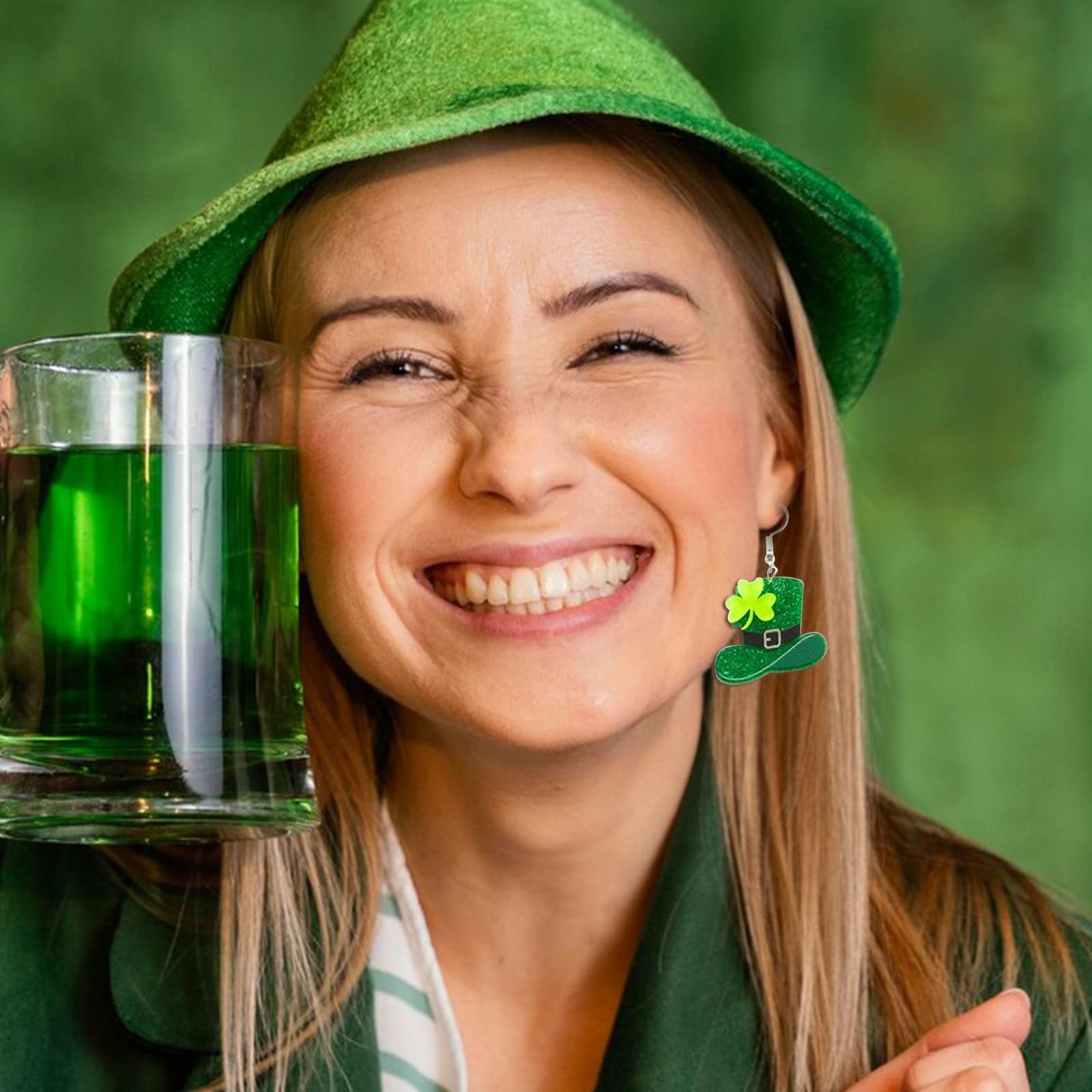 St Patricks Day Earrings for Women Irish Shamrock Drop Earrings Clover Drop Earrings for Womens Green Hat Dangle Earrings St Patricks Day Accessories(2pairs)